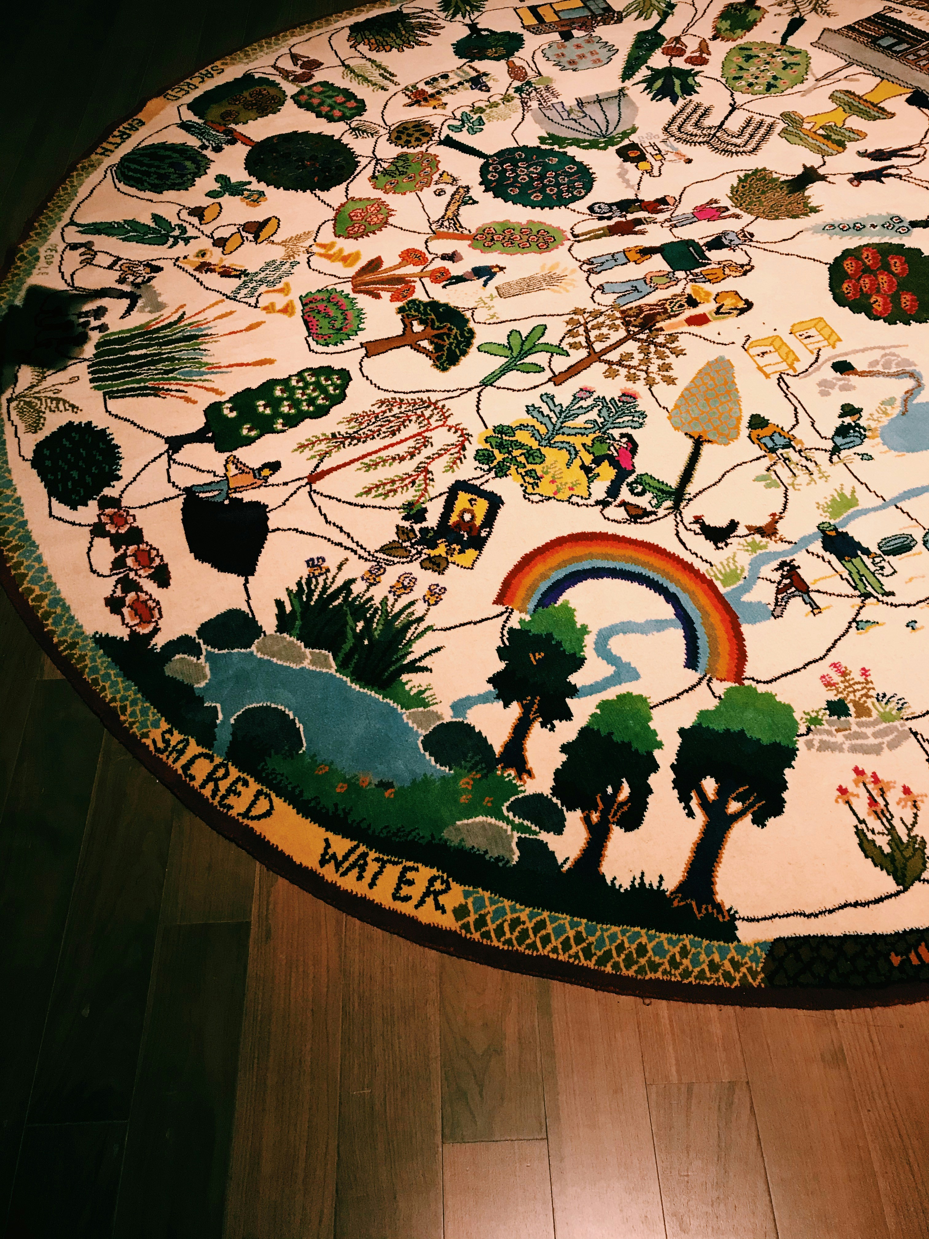 a round rug with a map of the world on it