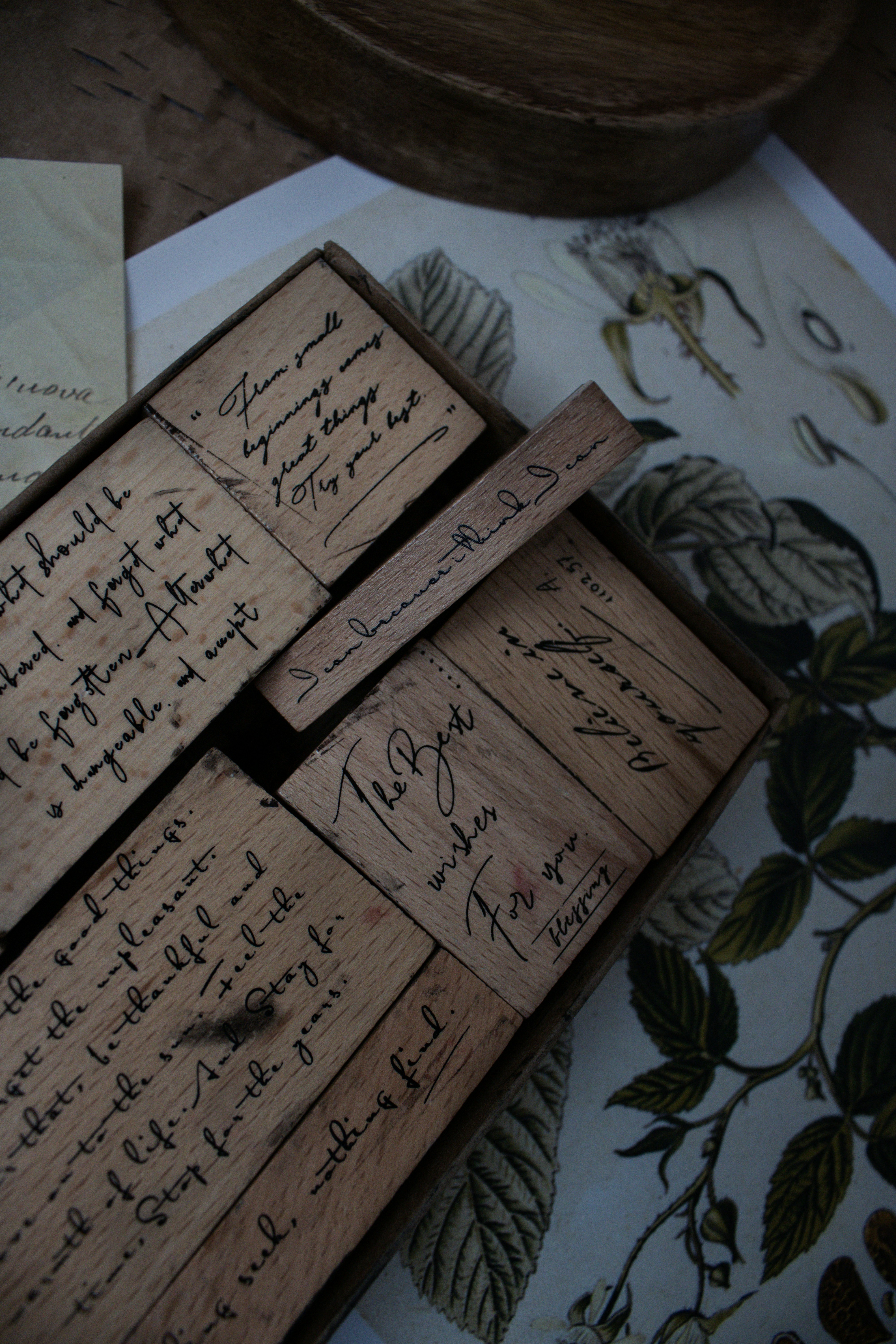 A pile of wooden stamps with writing on them photo – Free Desktop Image ...