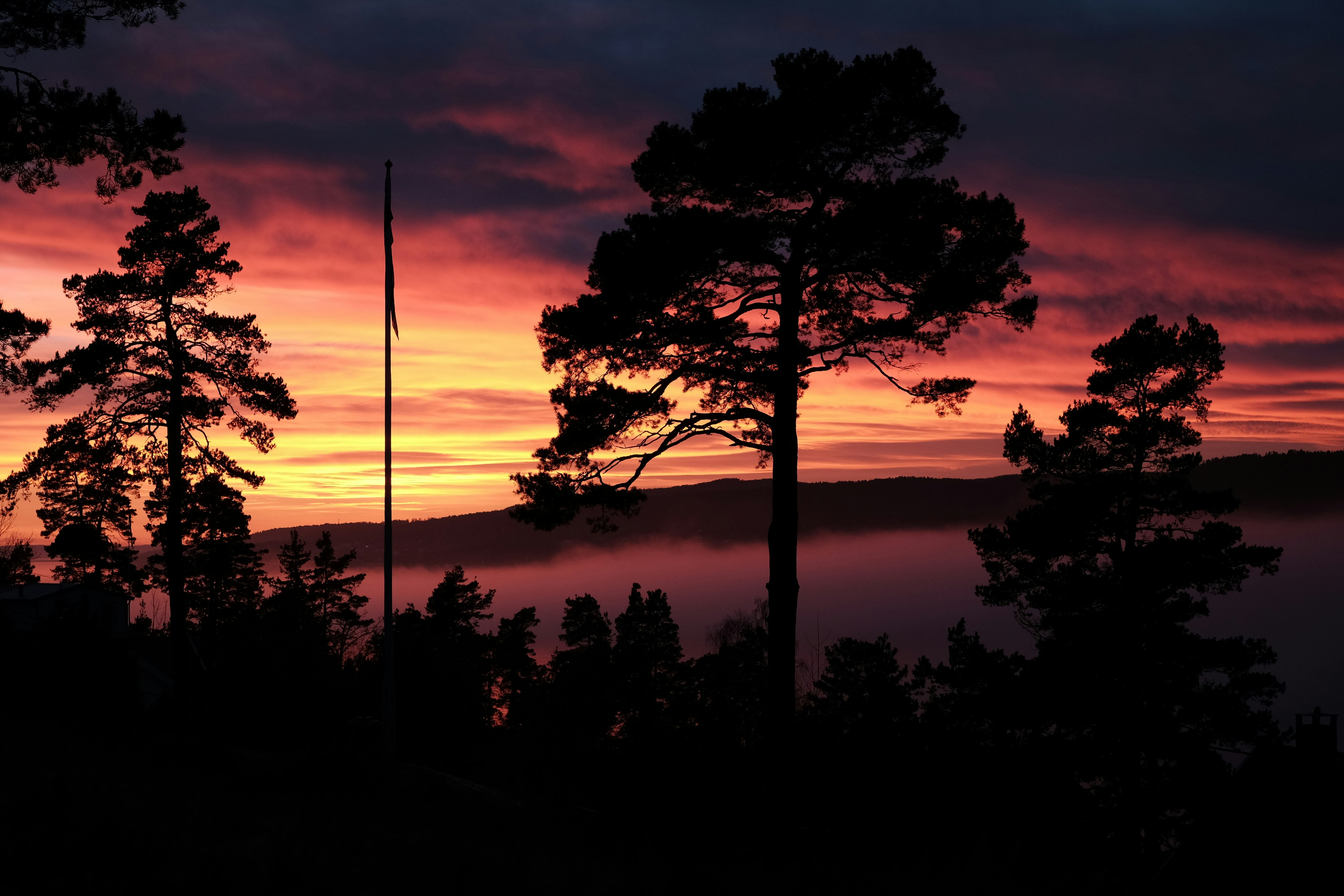 Sunset and fog over Oslofjorden