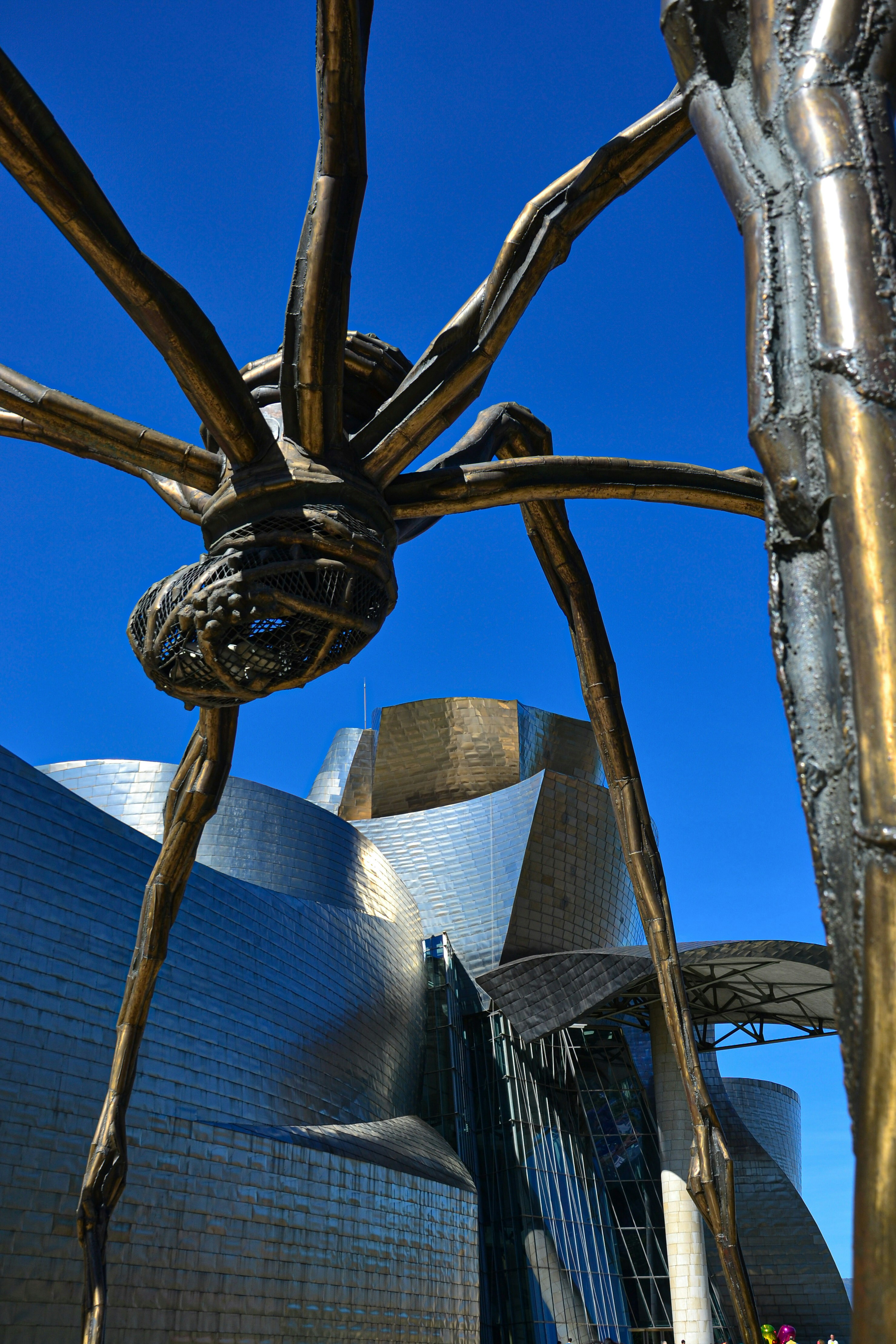Guggenheim museum Bilbao | a large metal spider sculpture in front of a building