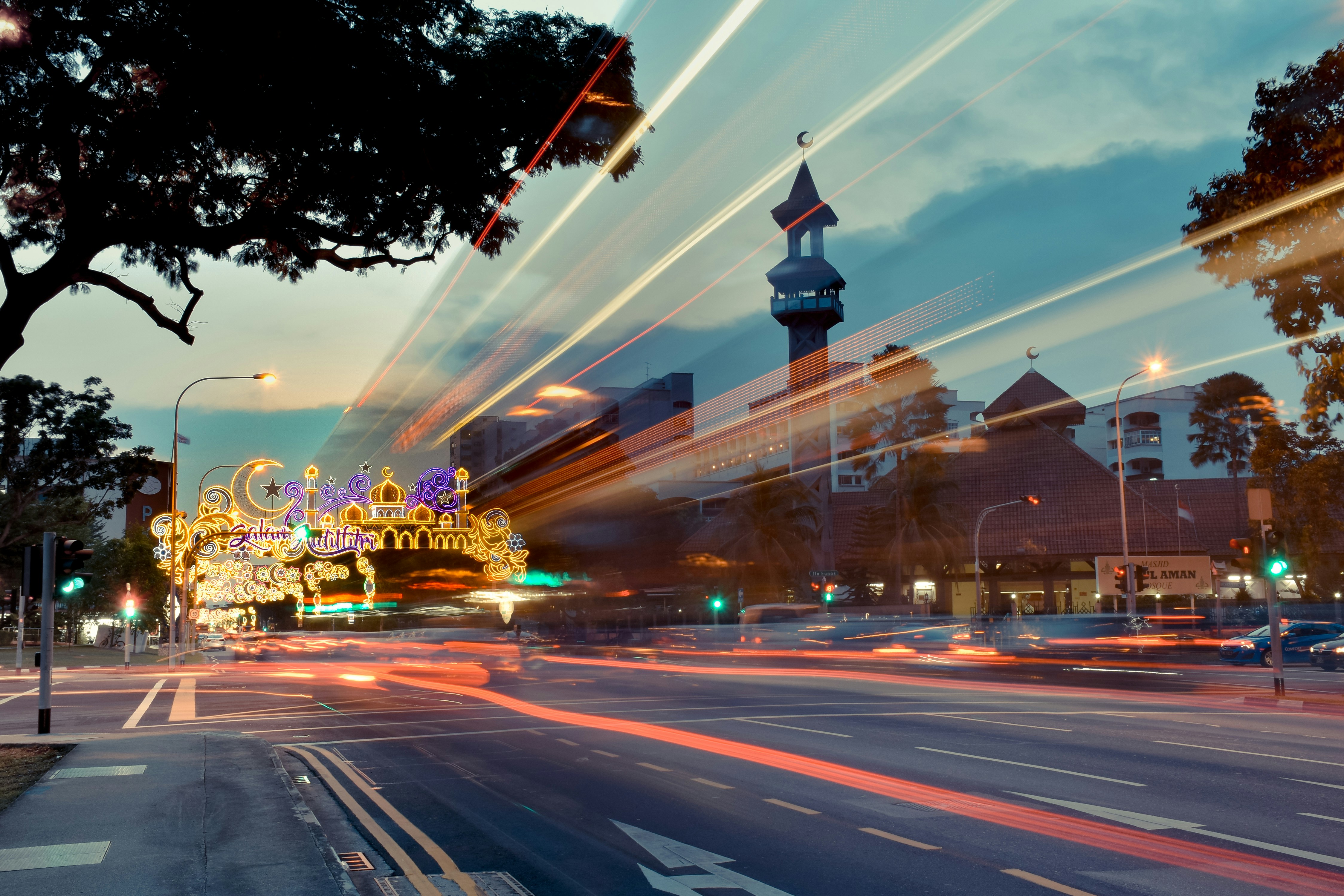 a blurry photo of a city street at night