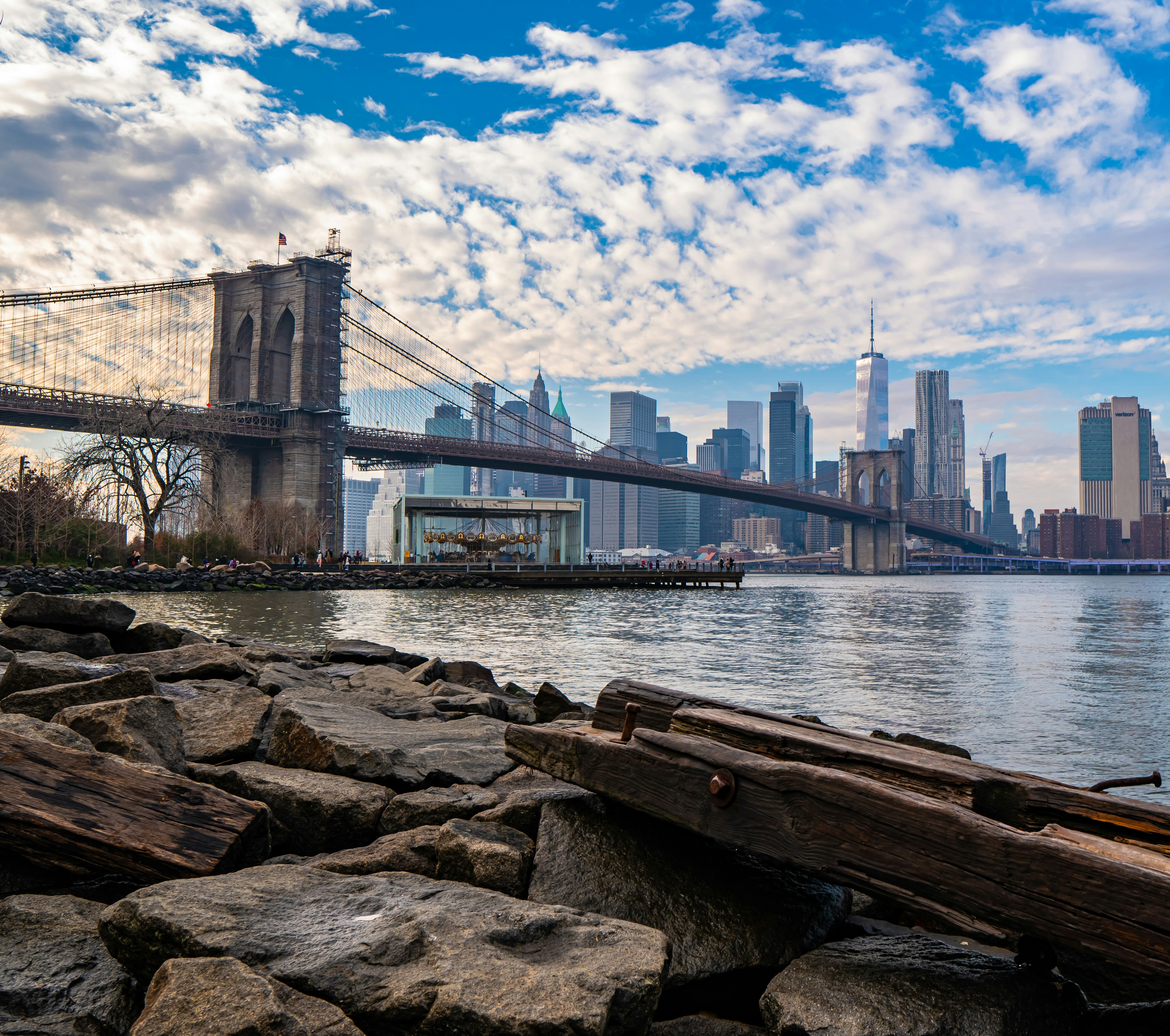 Brooklyn Bridge Morning: Stones, River, and Steel Over Manhattan