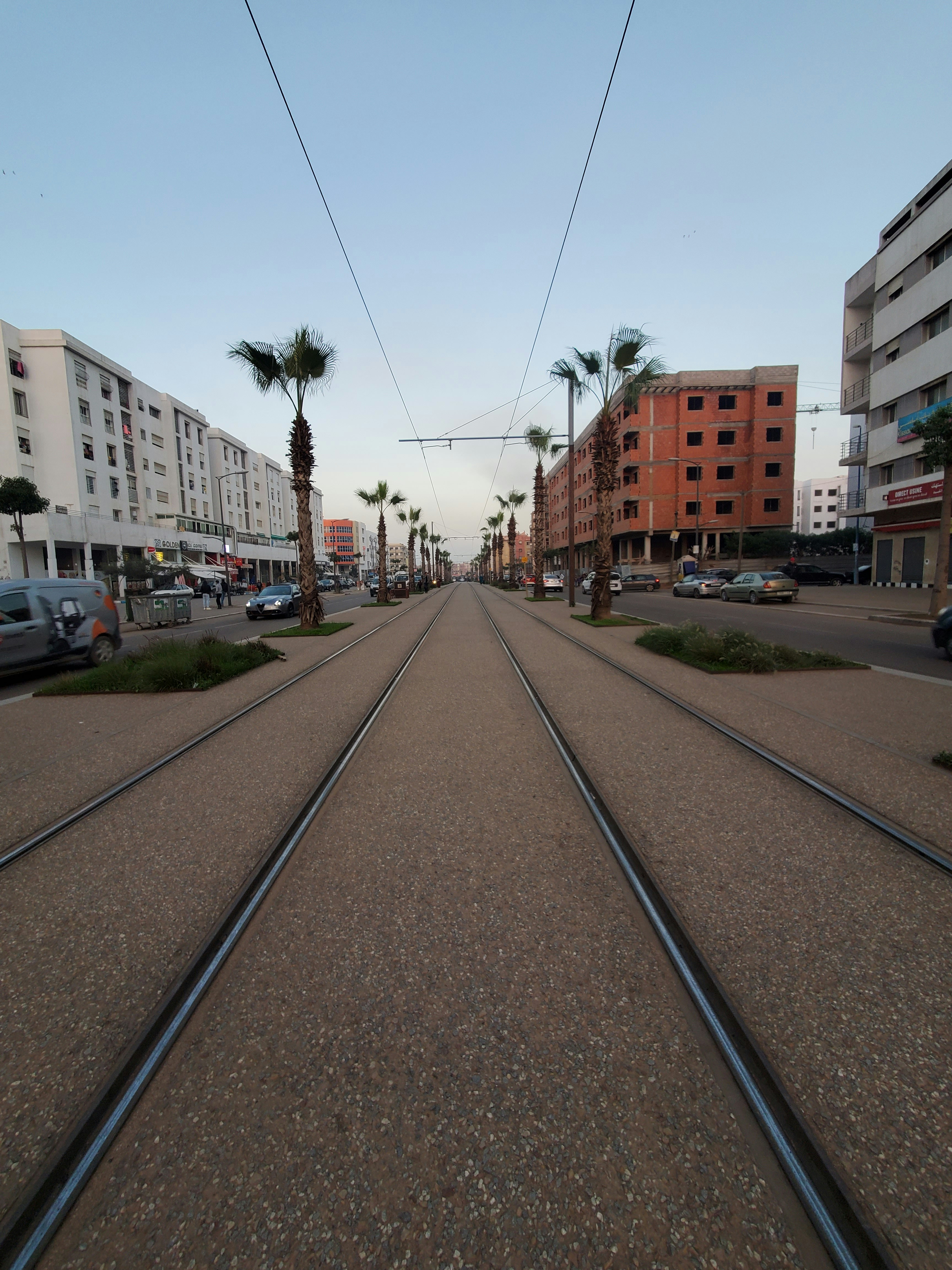 A train track running through a city with palm trees photo – Free ...