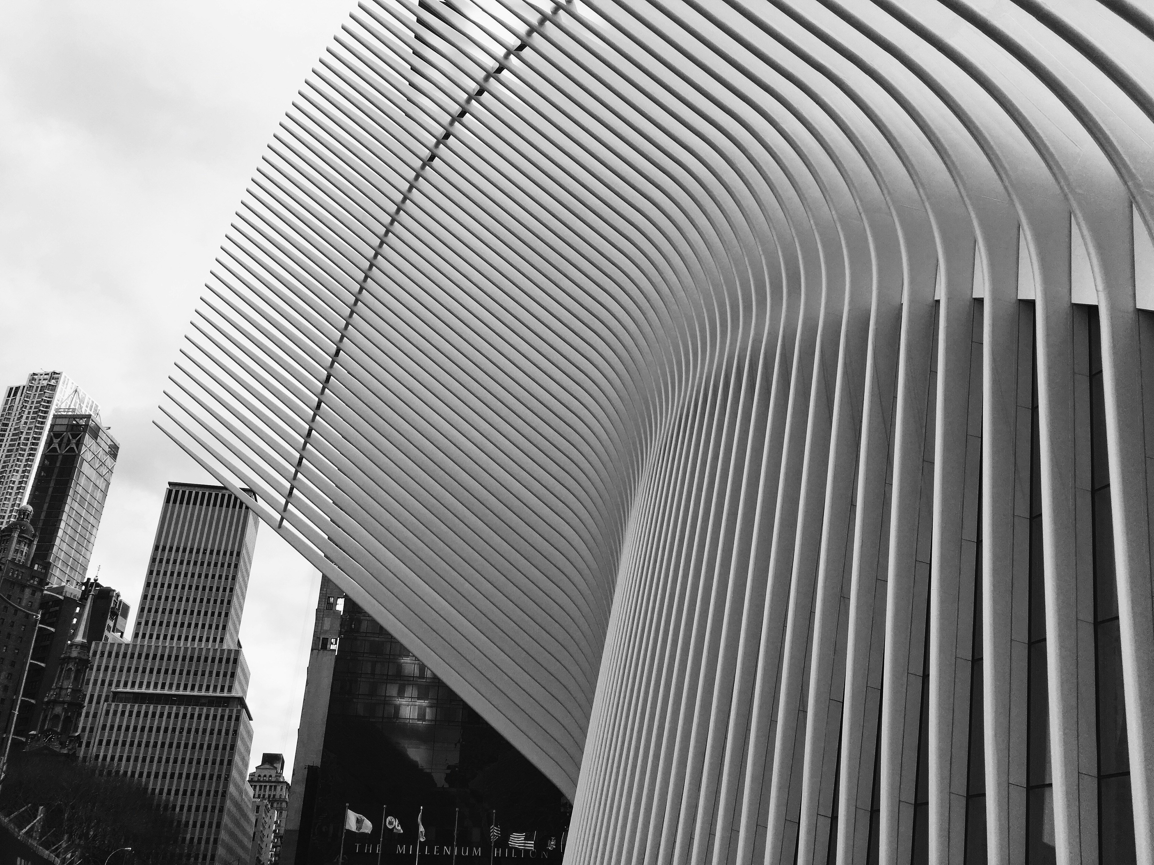 a black and white photo of a building in a city