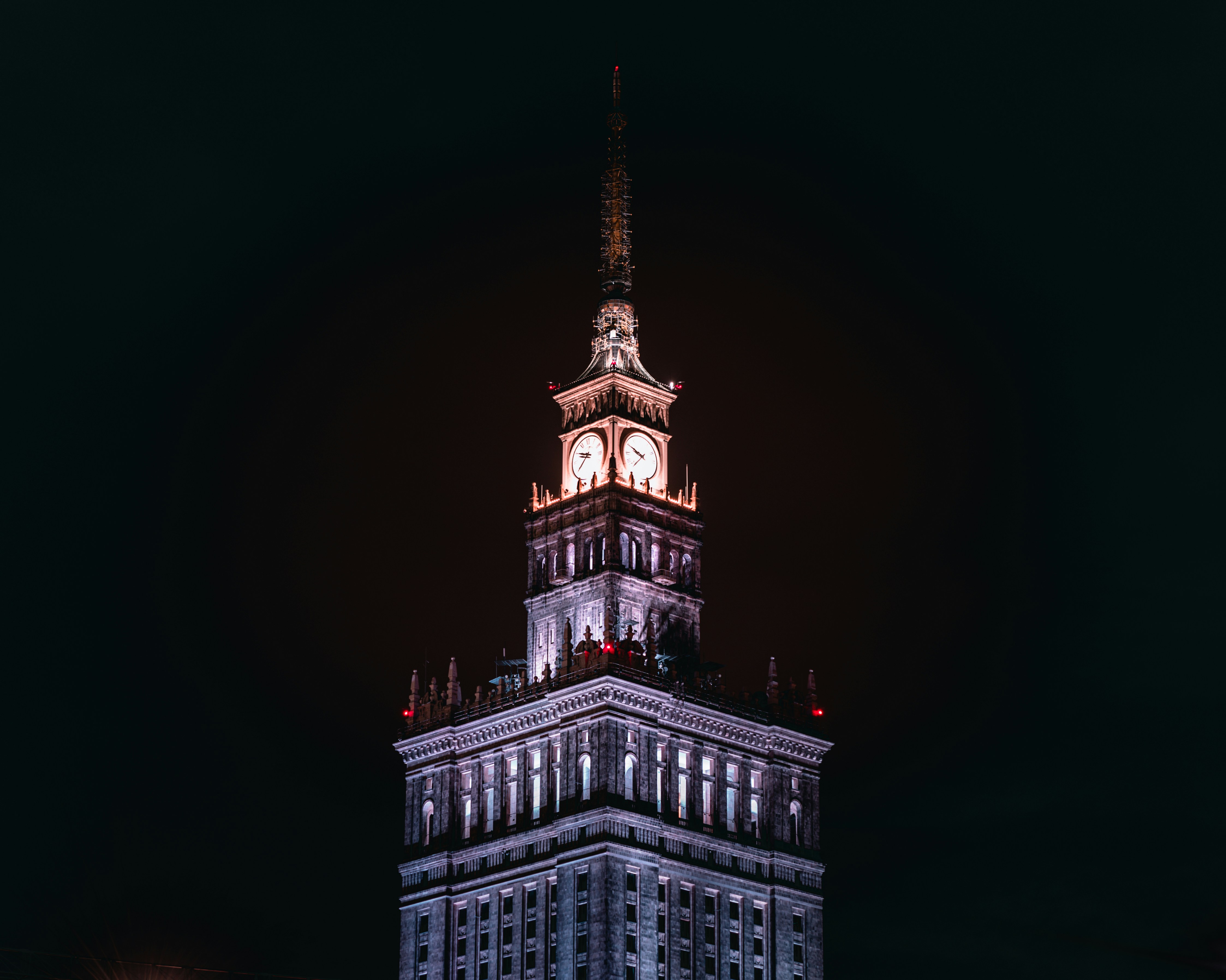 Nocturnal Majesty of Warsaw's Iconic Tower