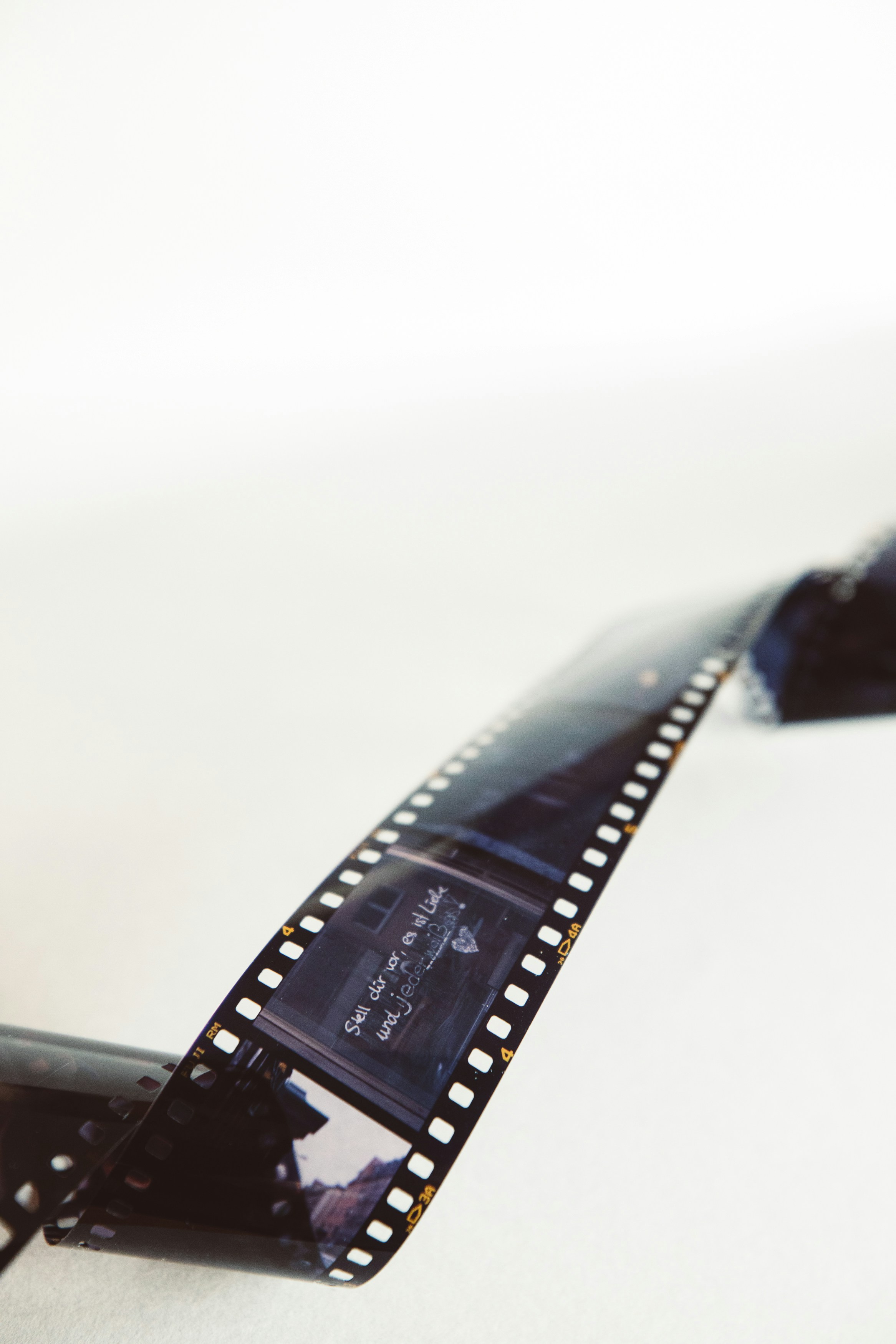 Curled strip of film showcasing a series of captured moments, highlighting the art of photography.