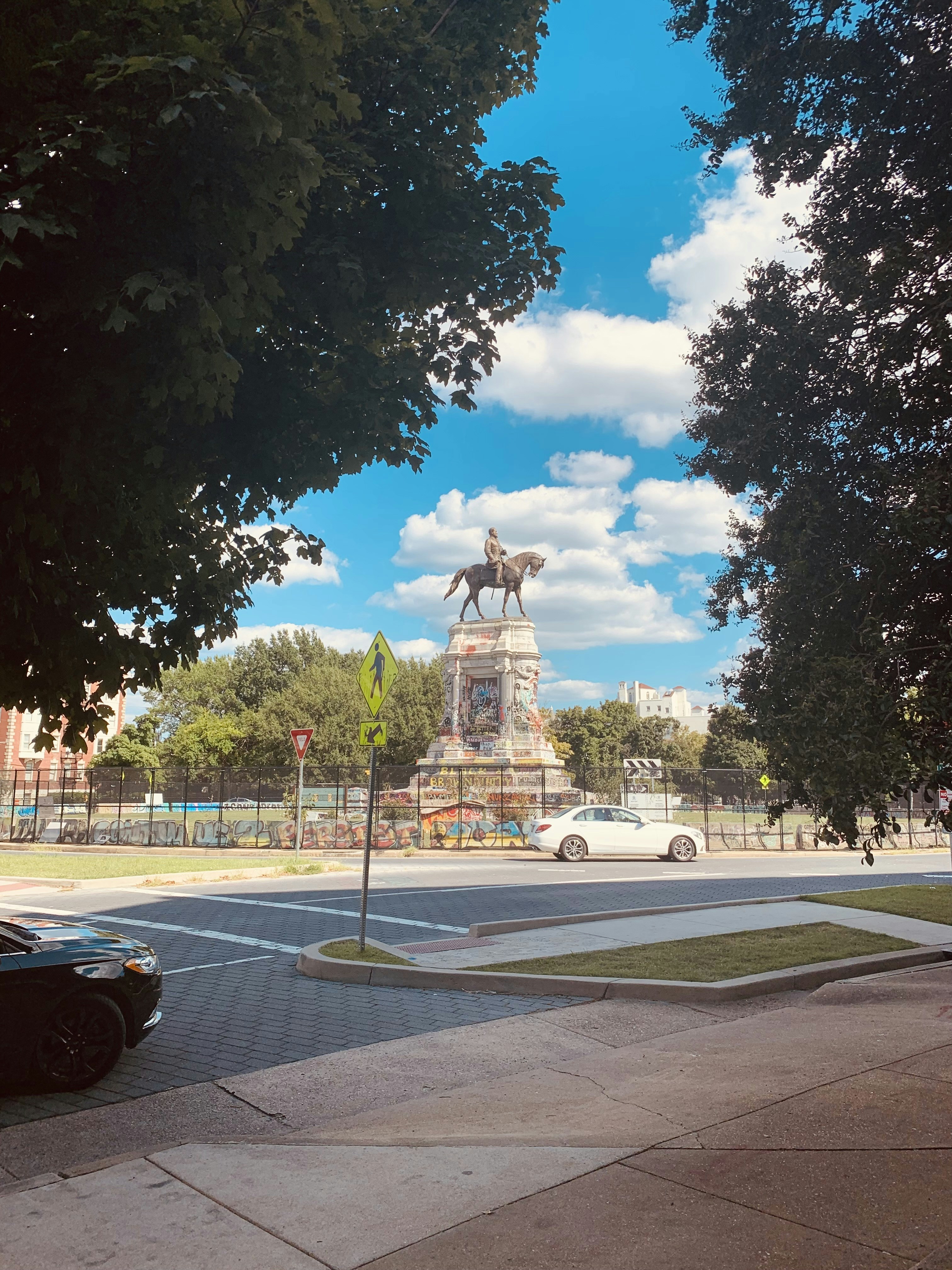 Equestrian Monument Framed by Arcadia Trees