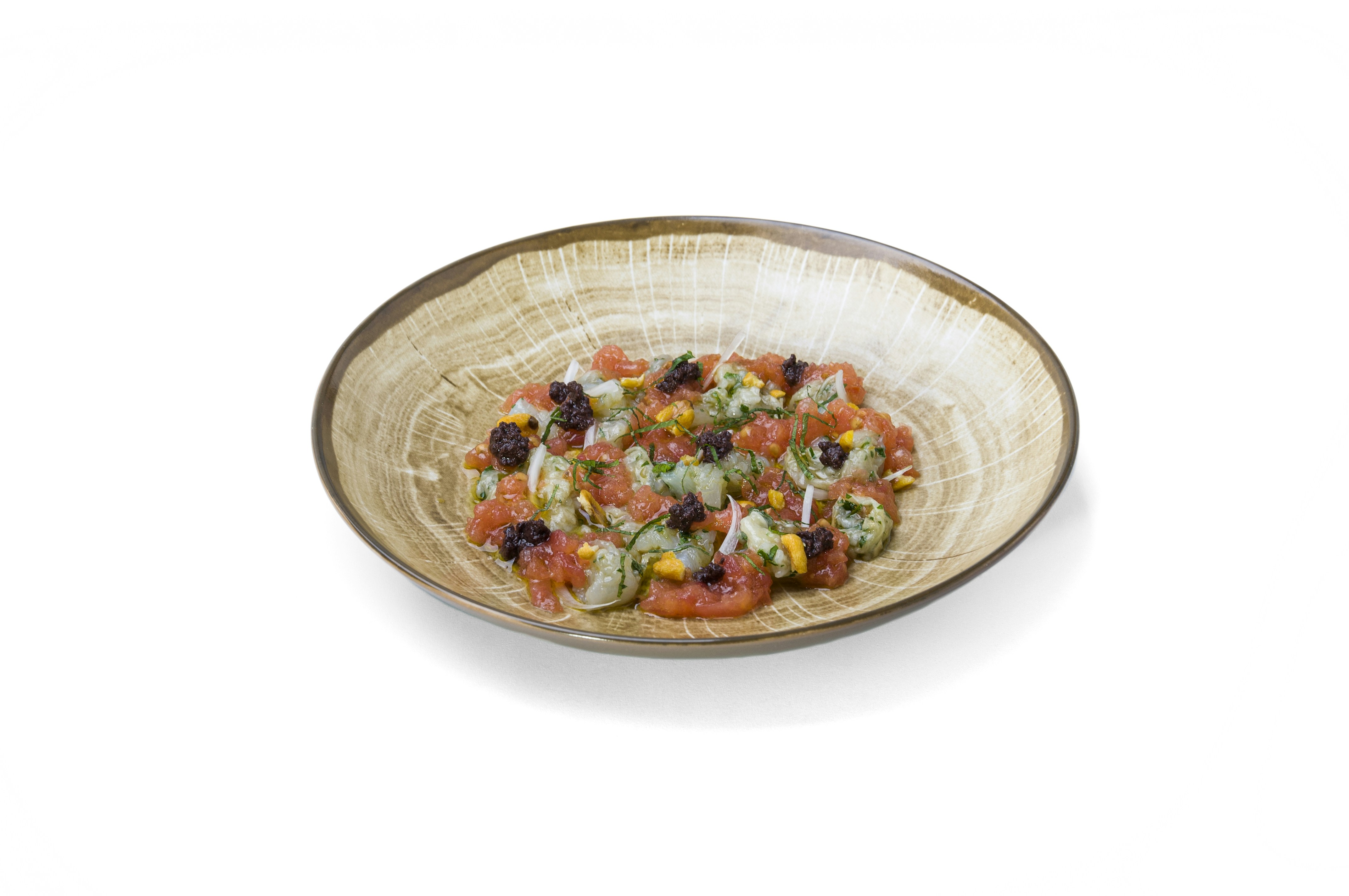 Sunlit Rustic Poke Bowl: Colorful Dice in a Wooden Vessel
