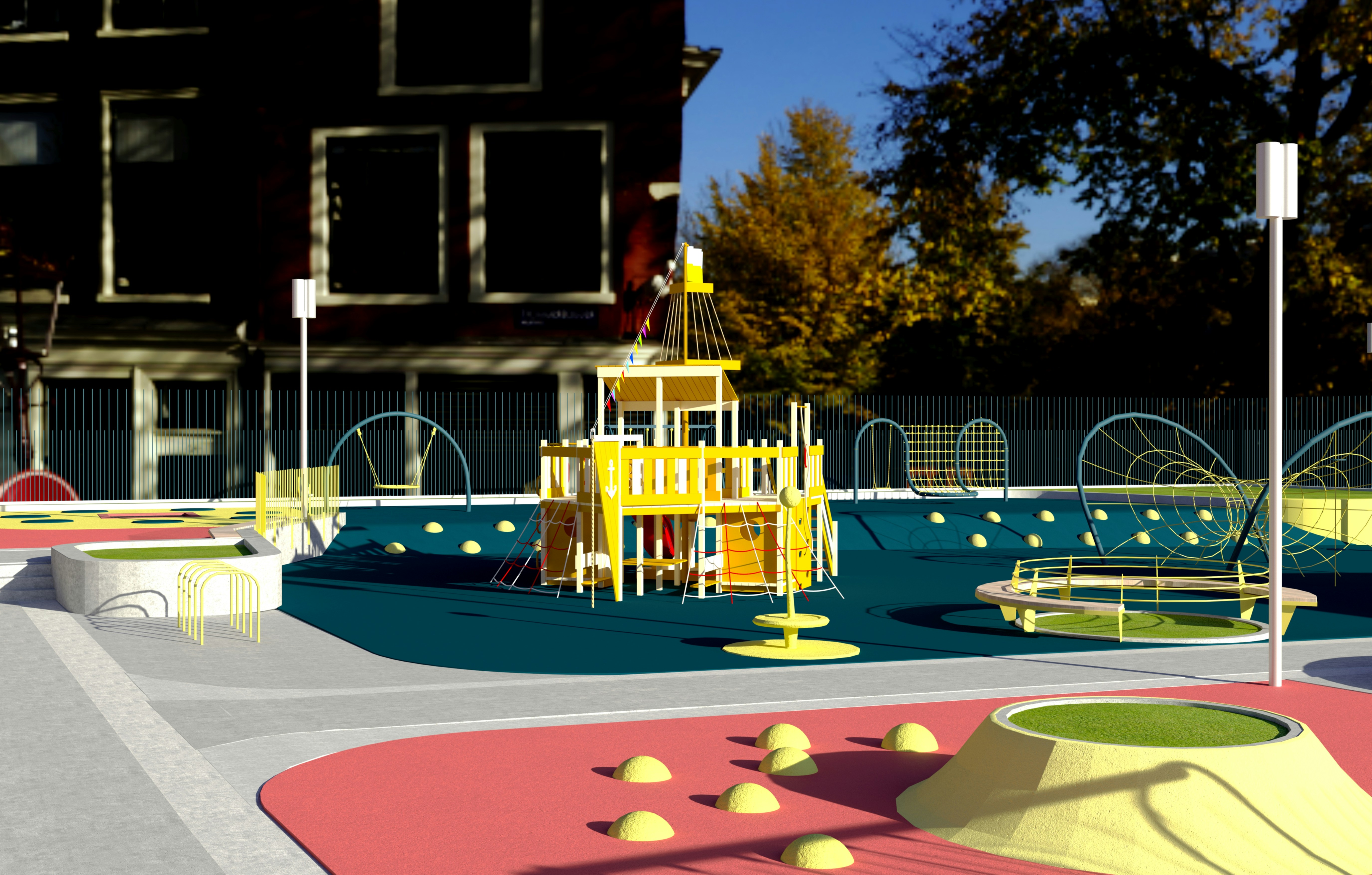 A children's play area with a yellow play structure photo – Free ...
