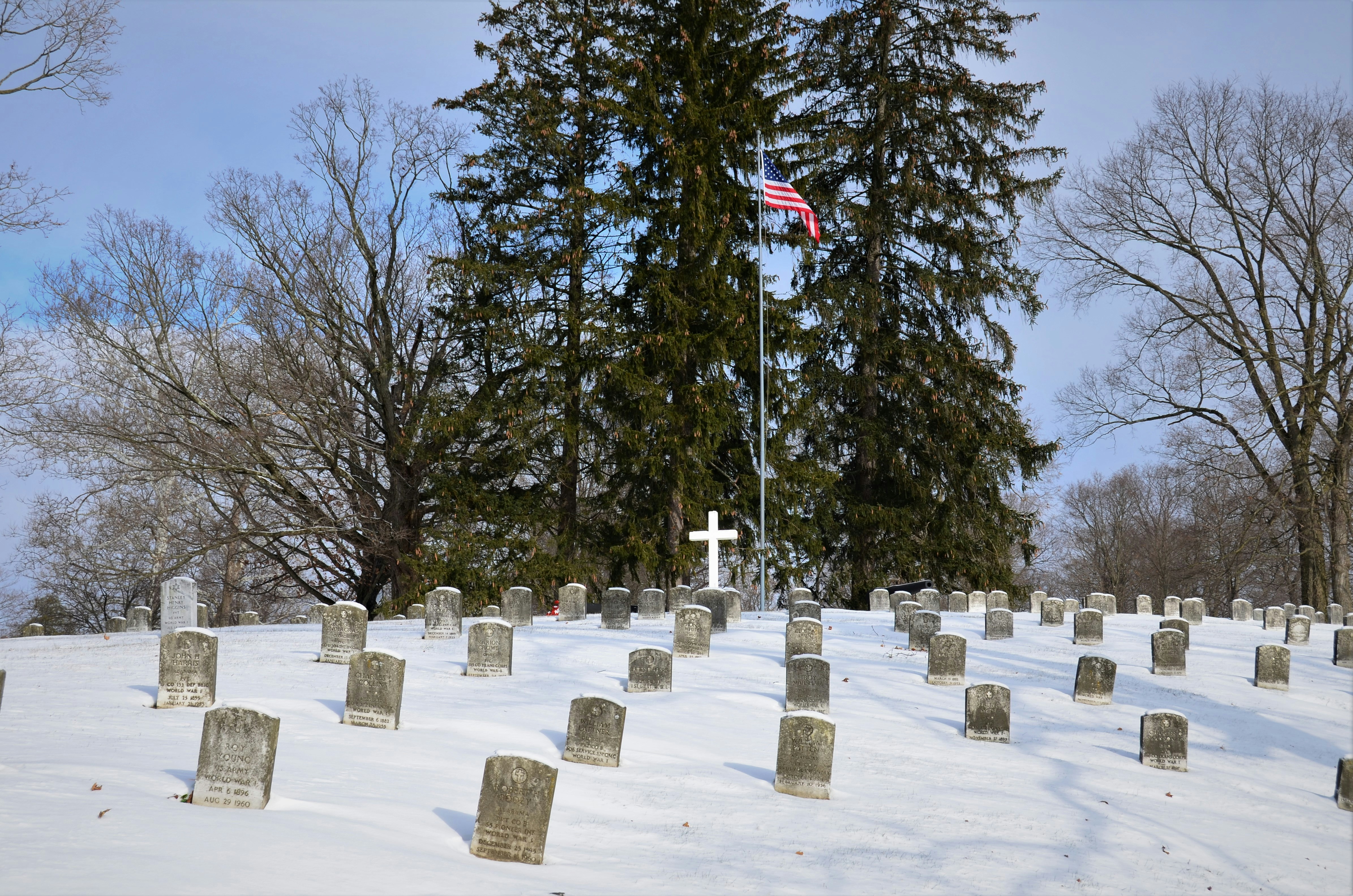 Civil War Cemetery with cross and flag