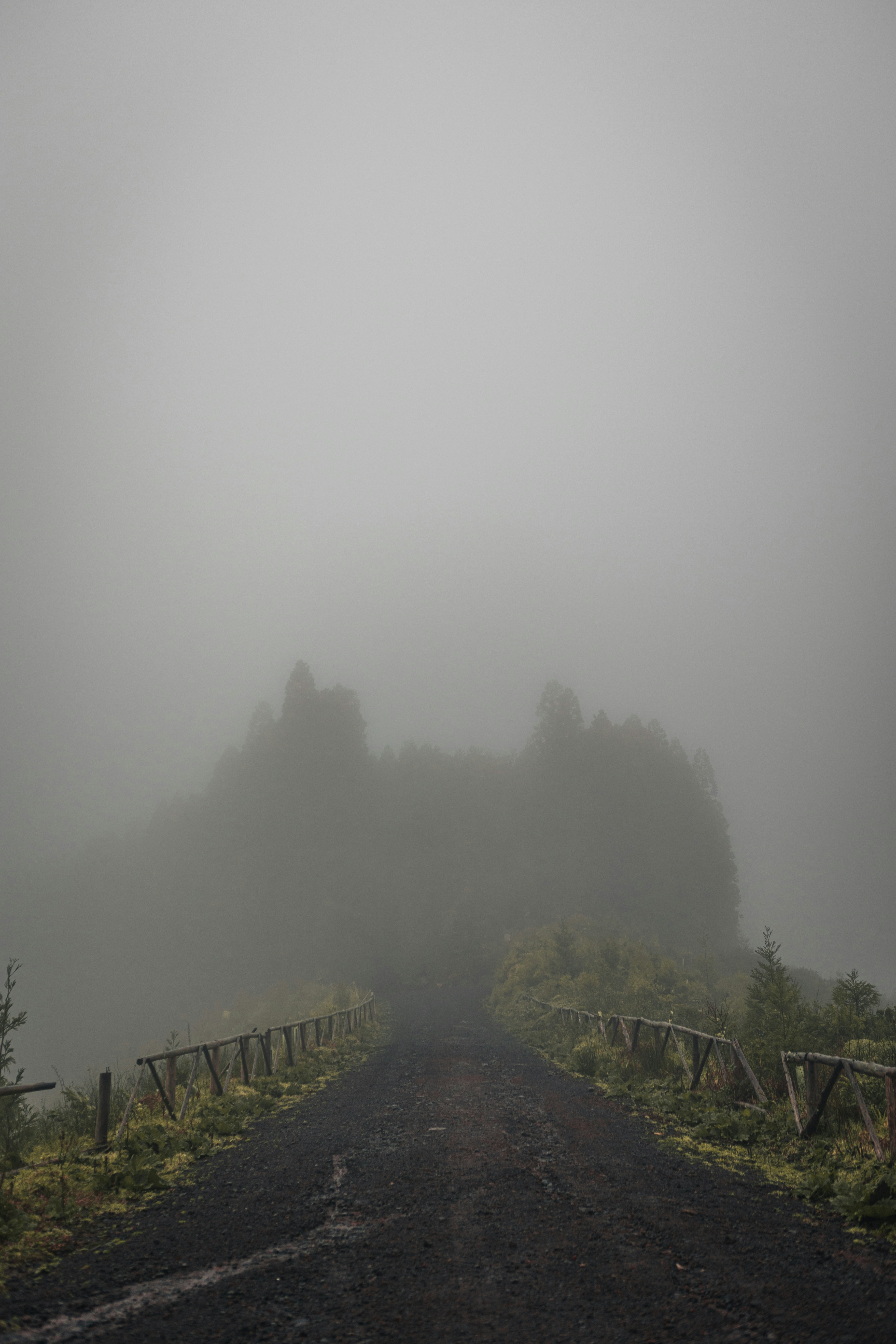 A foggy road leading to a mountain range photo – Free Grey Image on ...