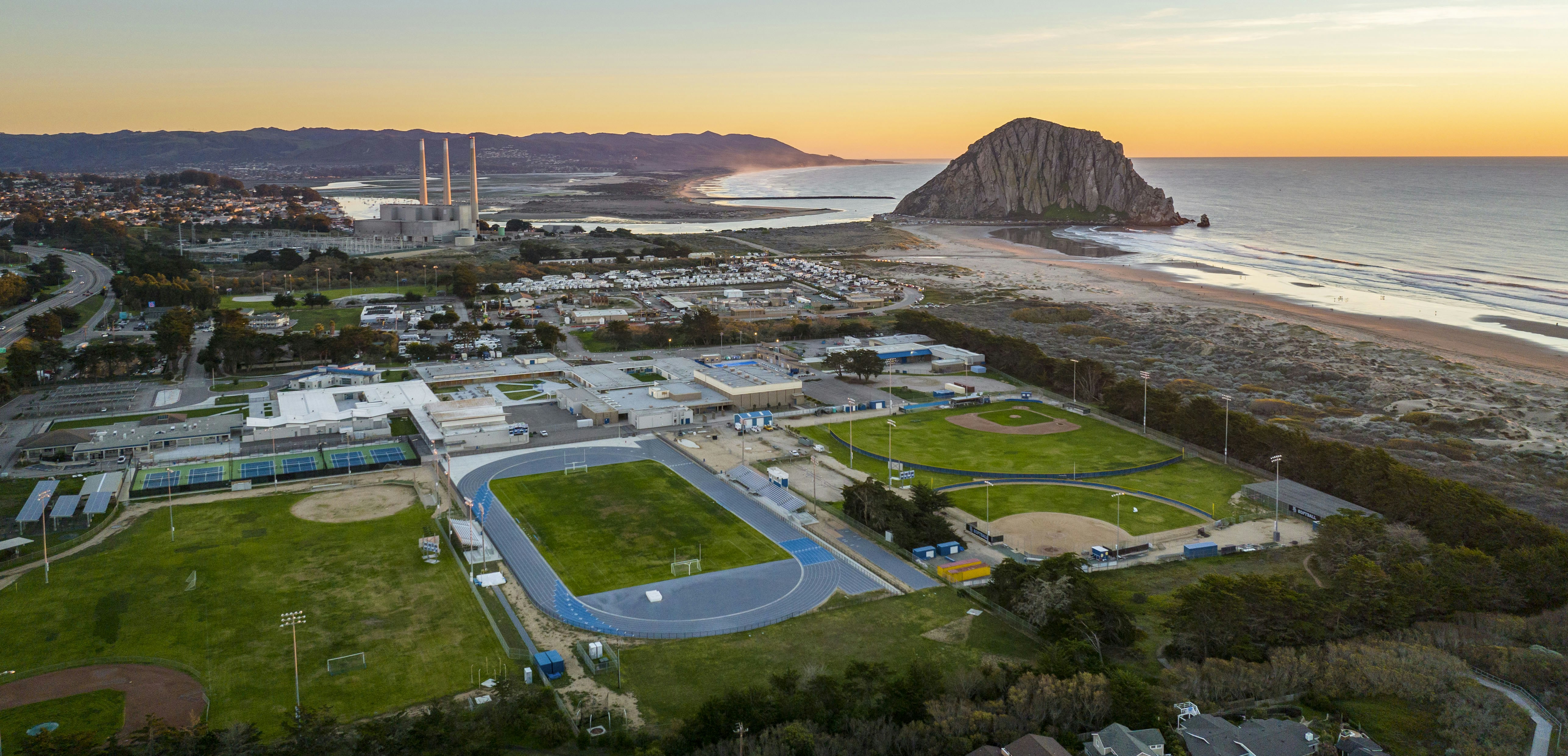 An aerial view of a baseball field near the ocean photo – Free Building ...