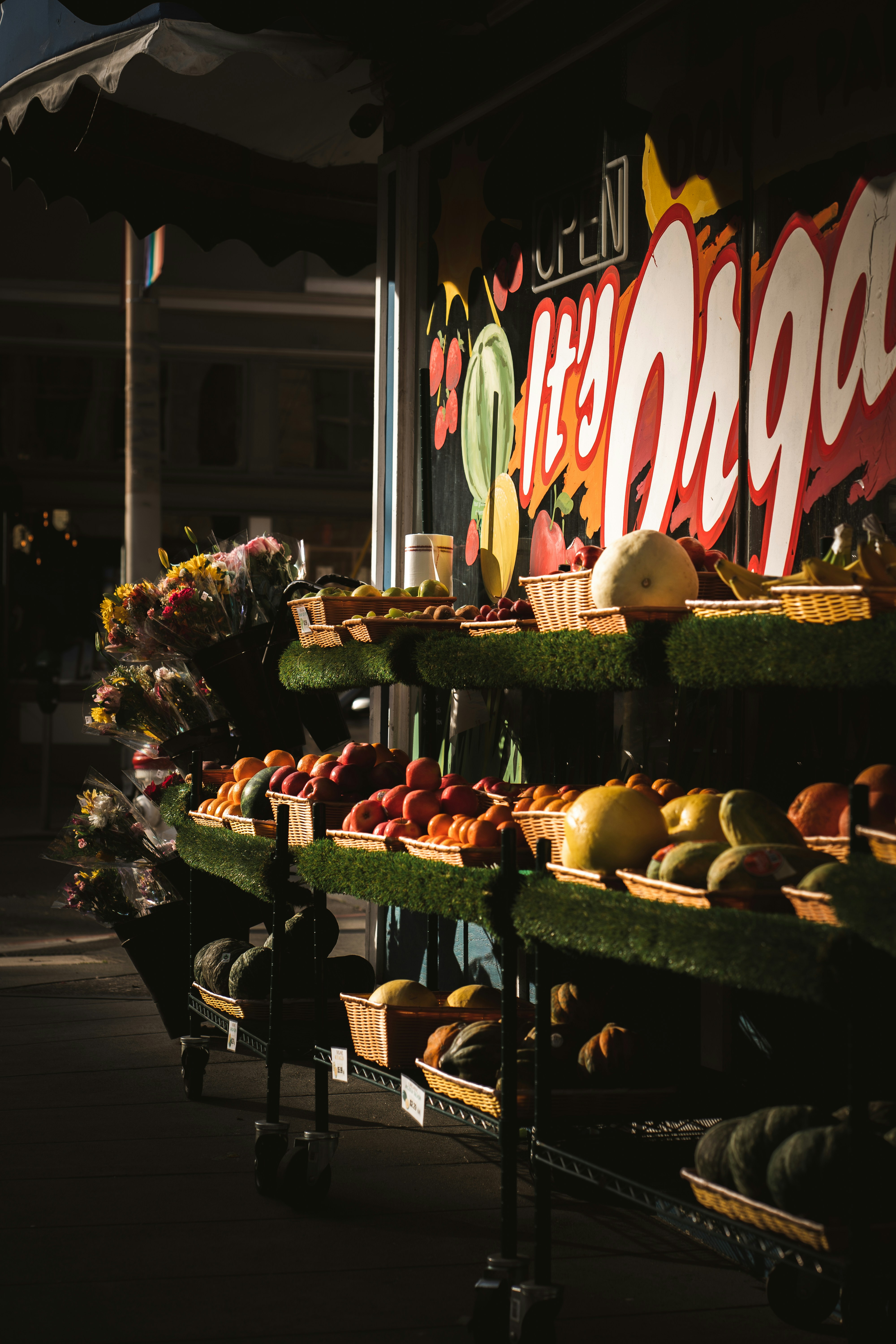 Sunlit Fruit Stand: Golden Hour Harvest at the Market