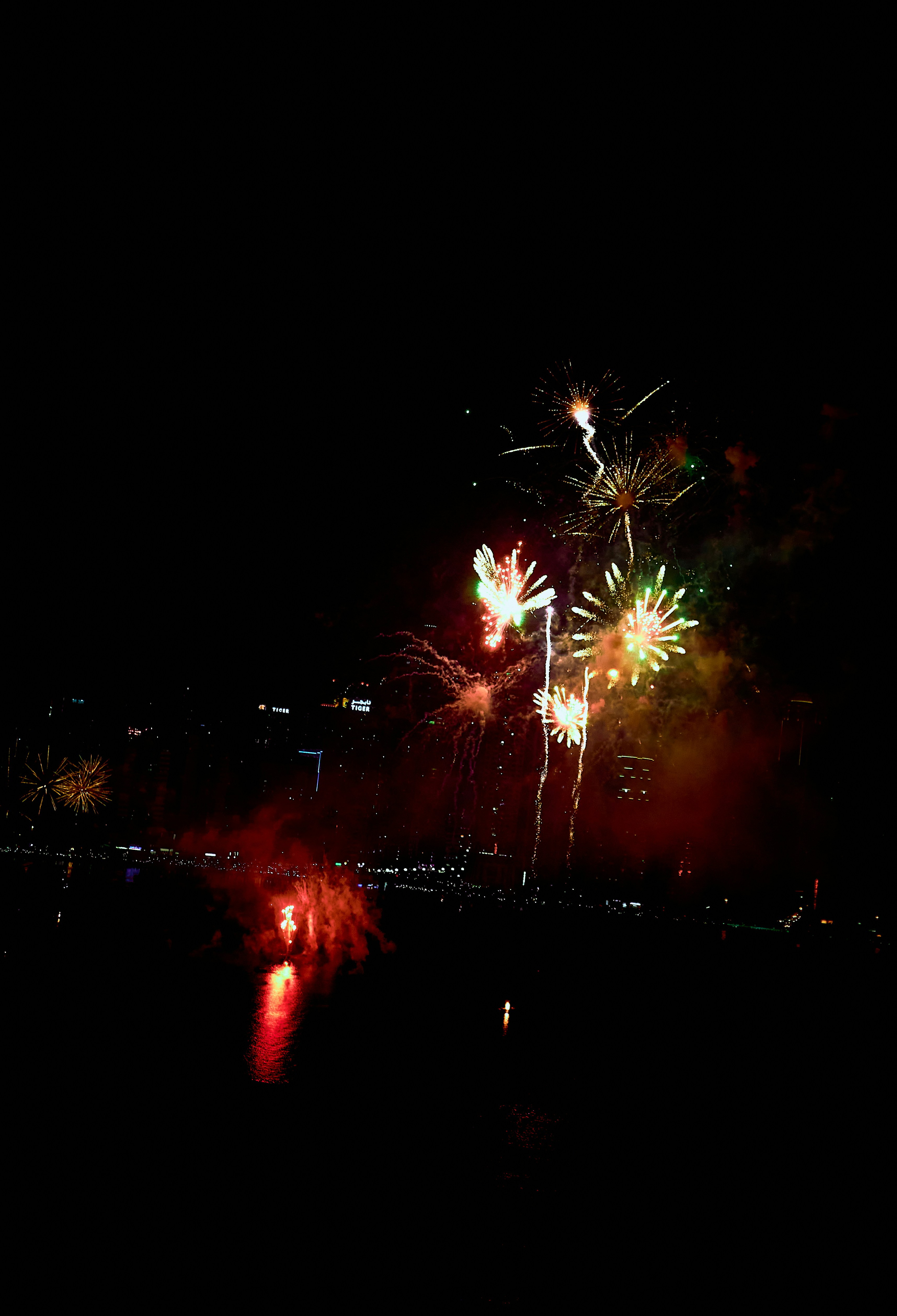 A firework display is lit up in the night sky photo – Free Nature Image ...