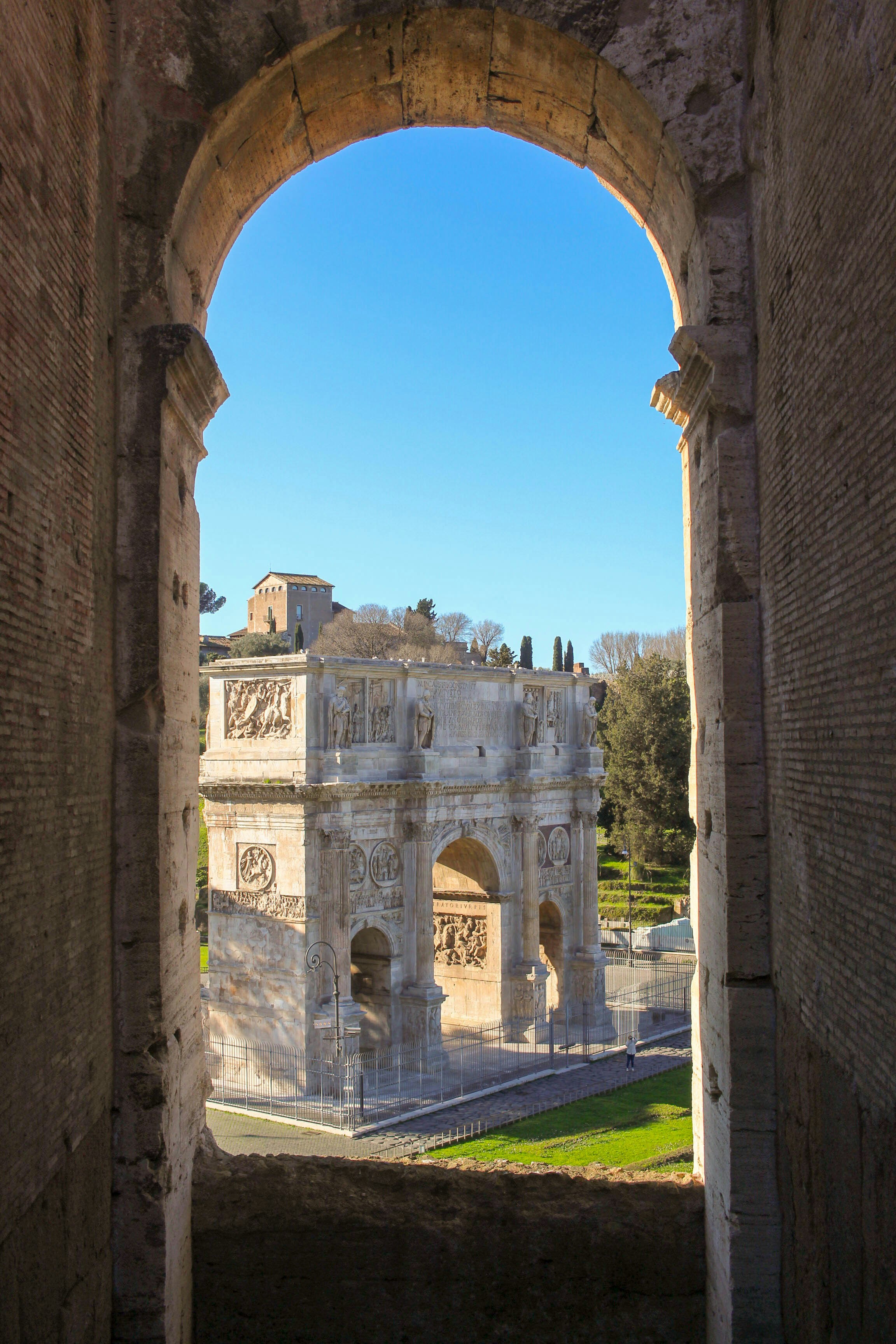 a view of a building through an archway