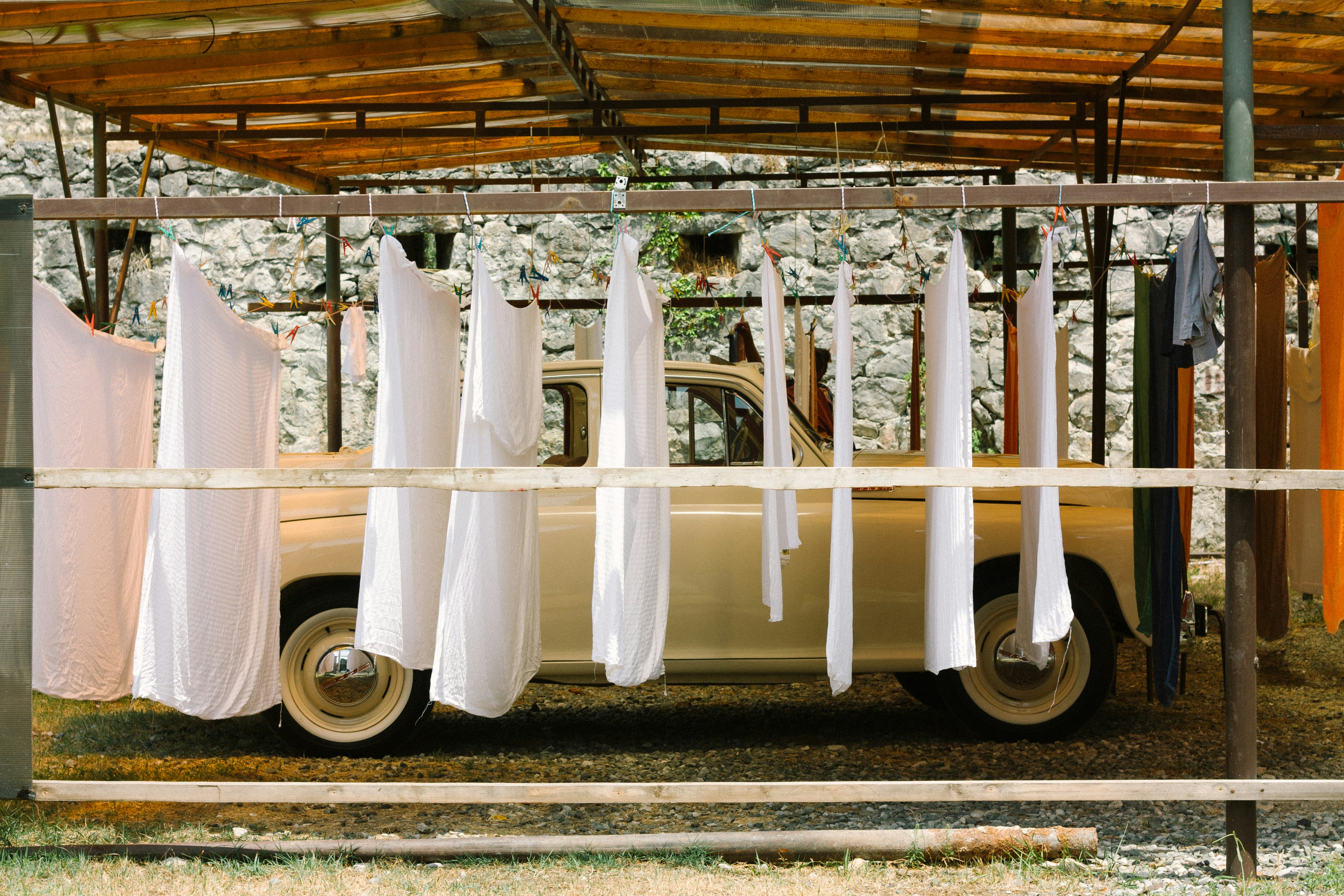 Midcentury Sedan Under a Linen Veil: A Quiet Portrait of Domestic Stillness