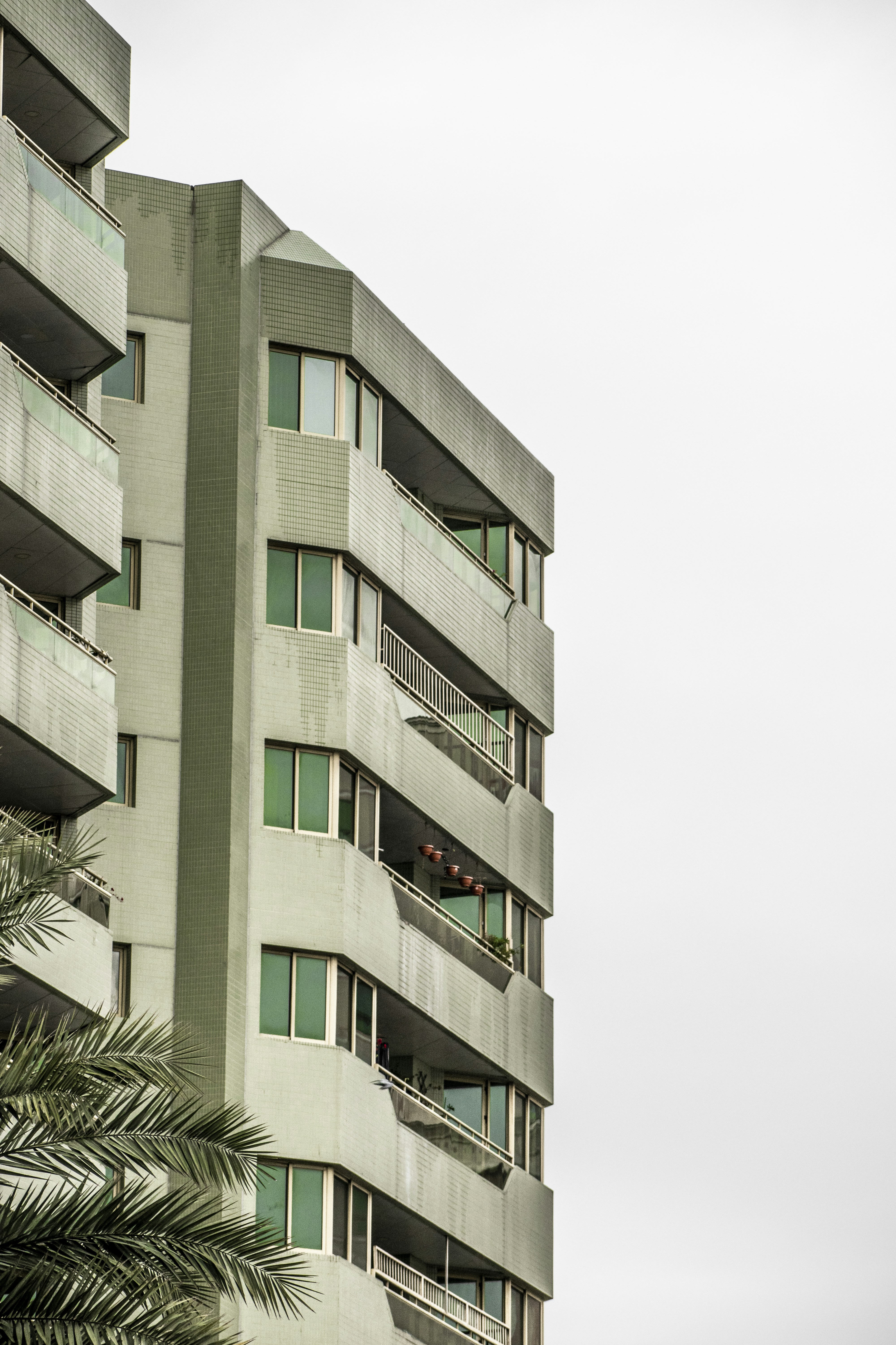 A tall building with balconies and palm trees in front of it photo ...