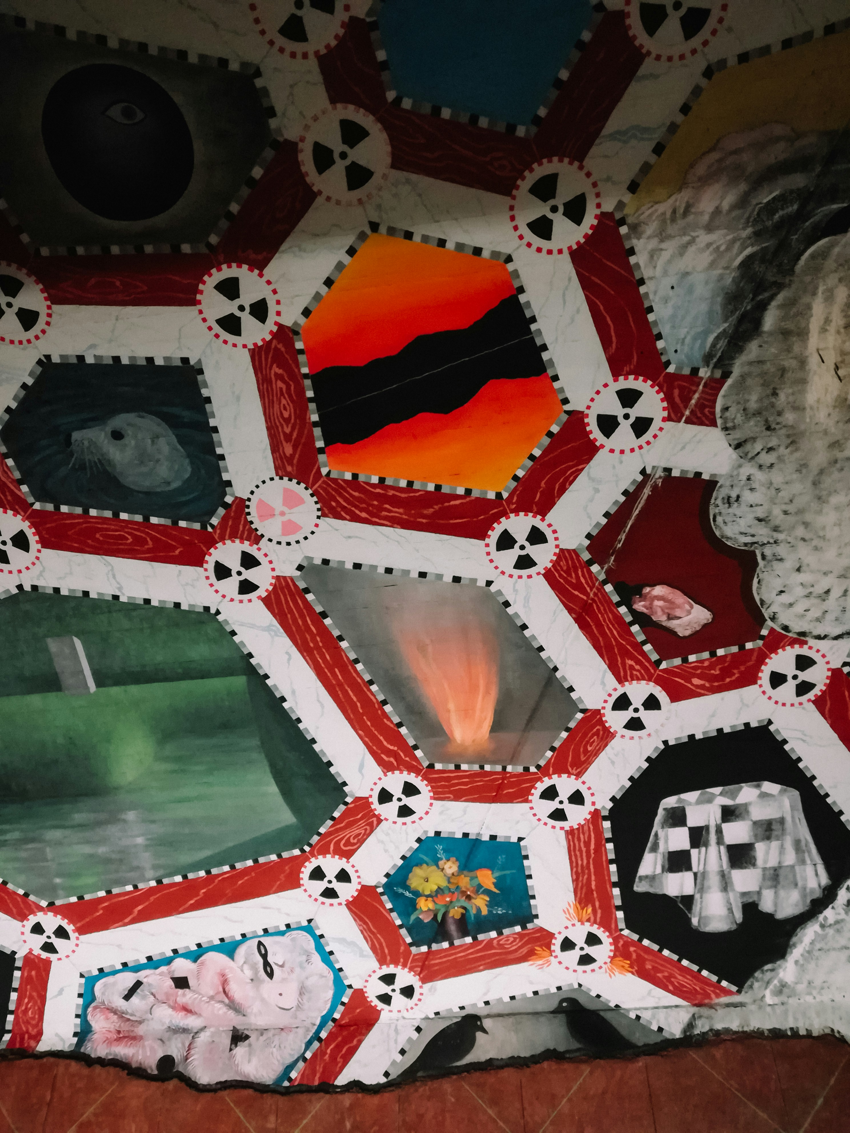 Hexagonal Quilt of Painted Scenes