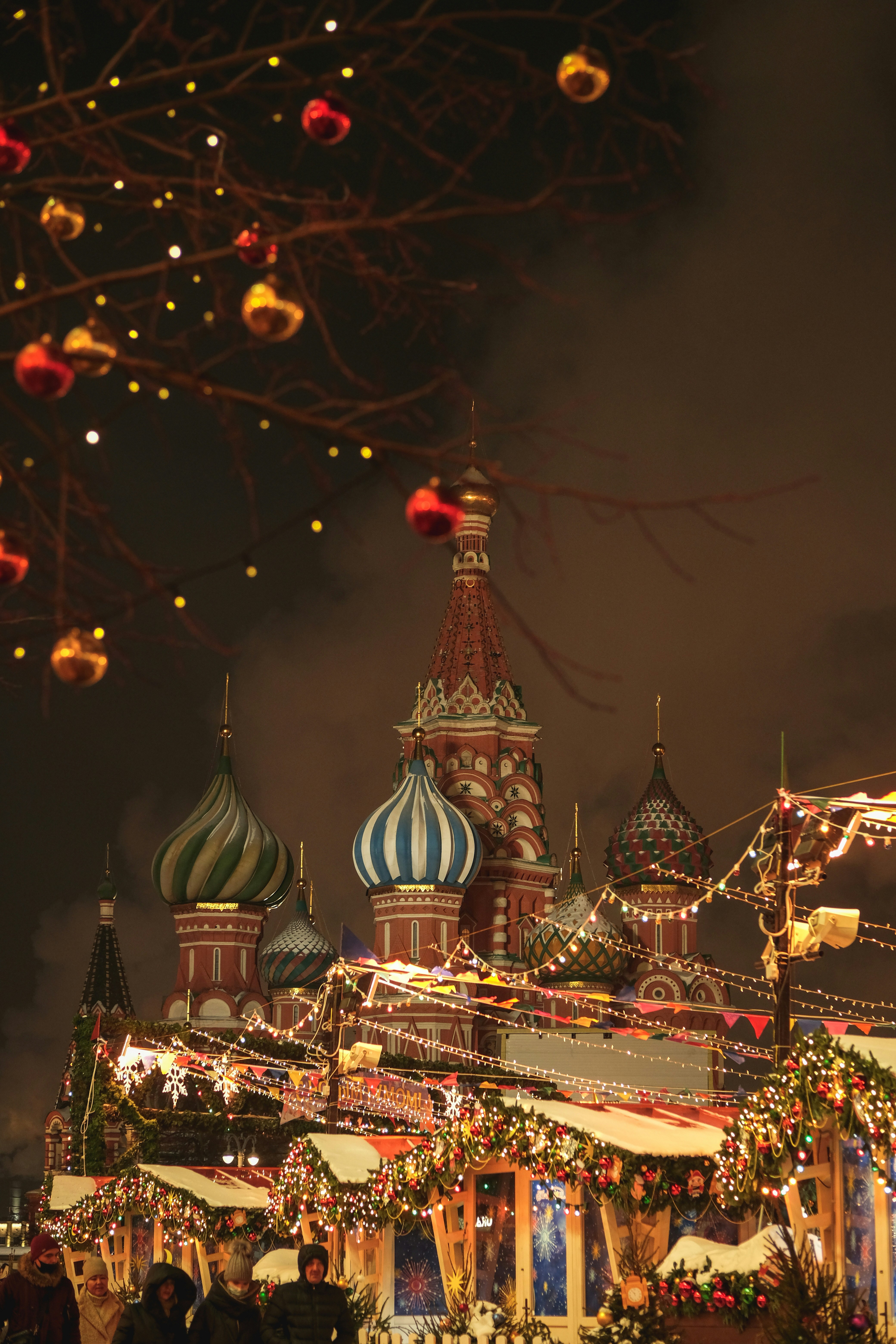 Neon Garlands Under Moscow's Onion Domes: A Night Market