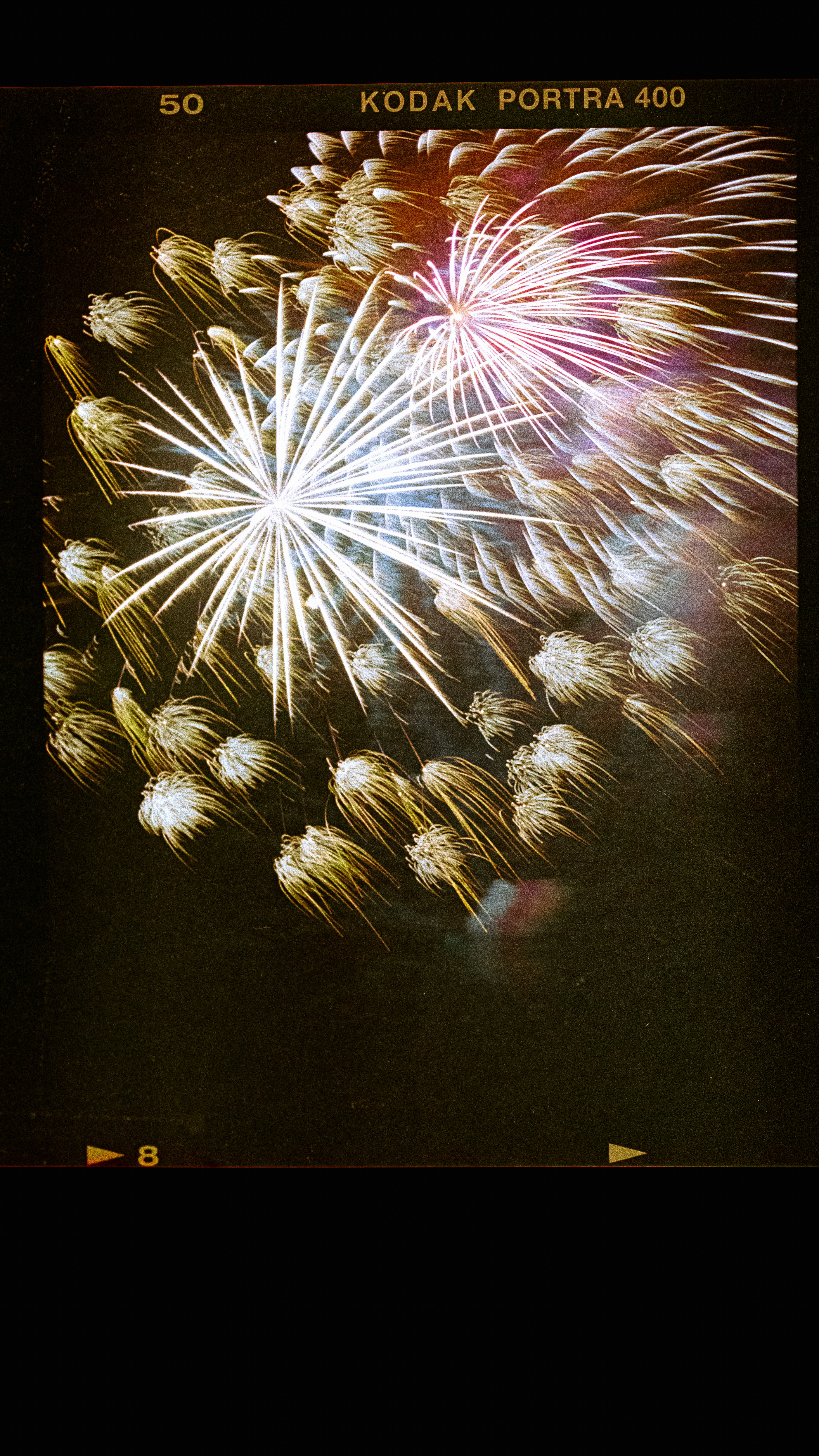 Portra Night Bloom: Twin Firework Bursts on a Classic Film Frame