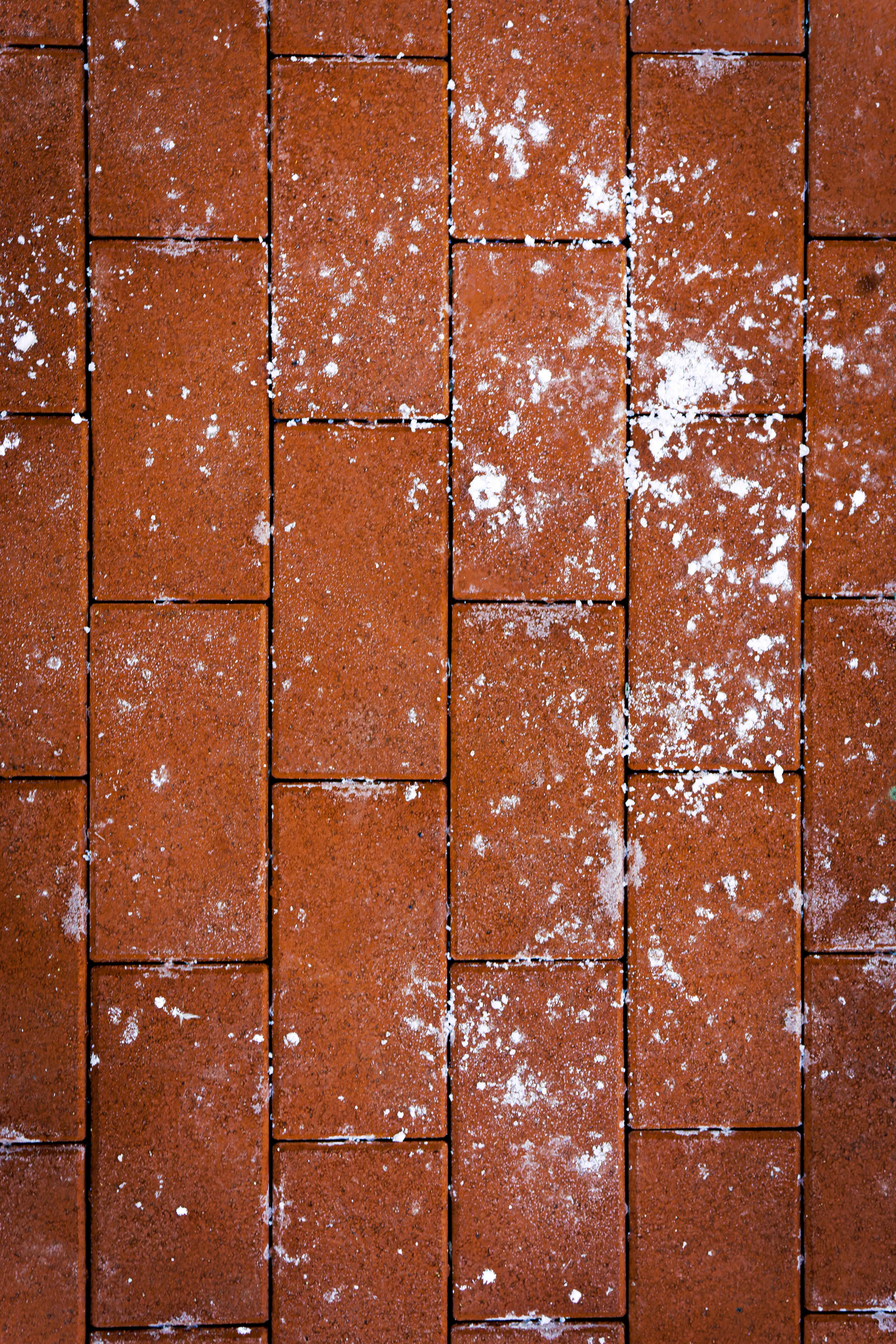 Snow and salt on brick. 
