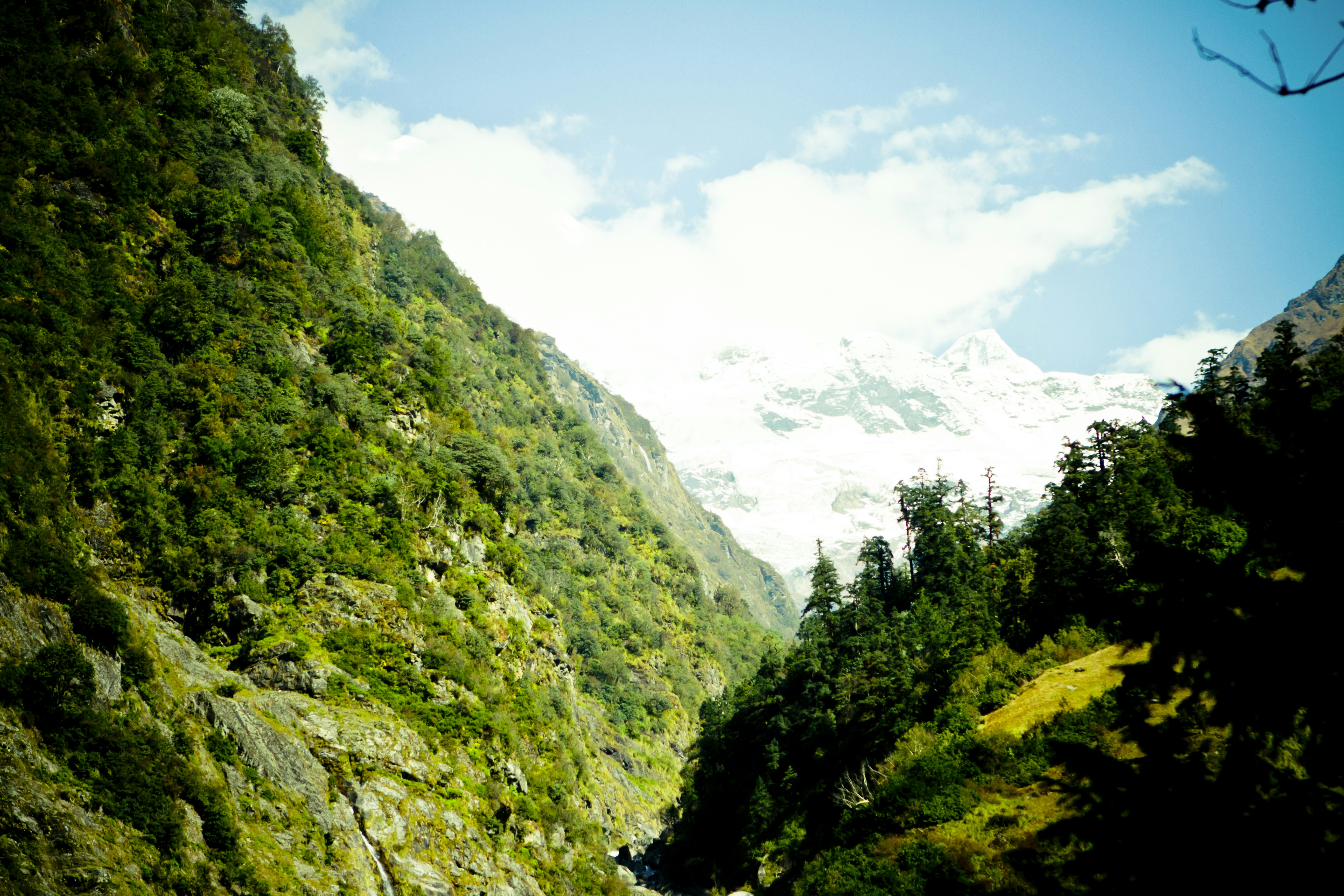 A river running through a lush green valley photo – Free Pindari ...
