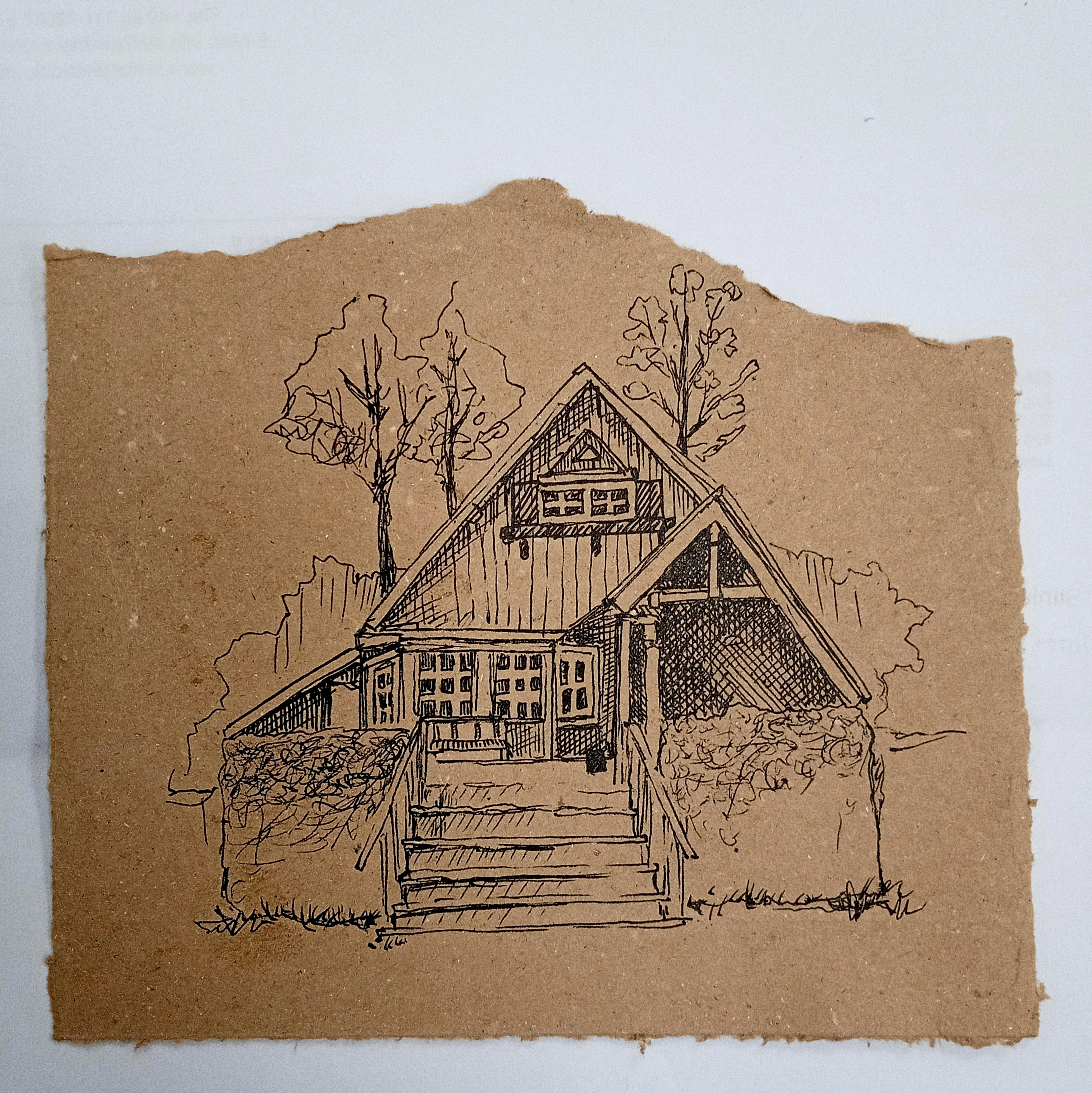 A drawing of a house on a piece of brown paper photo – Free Pen sketch ...