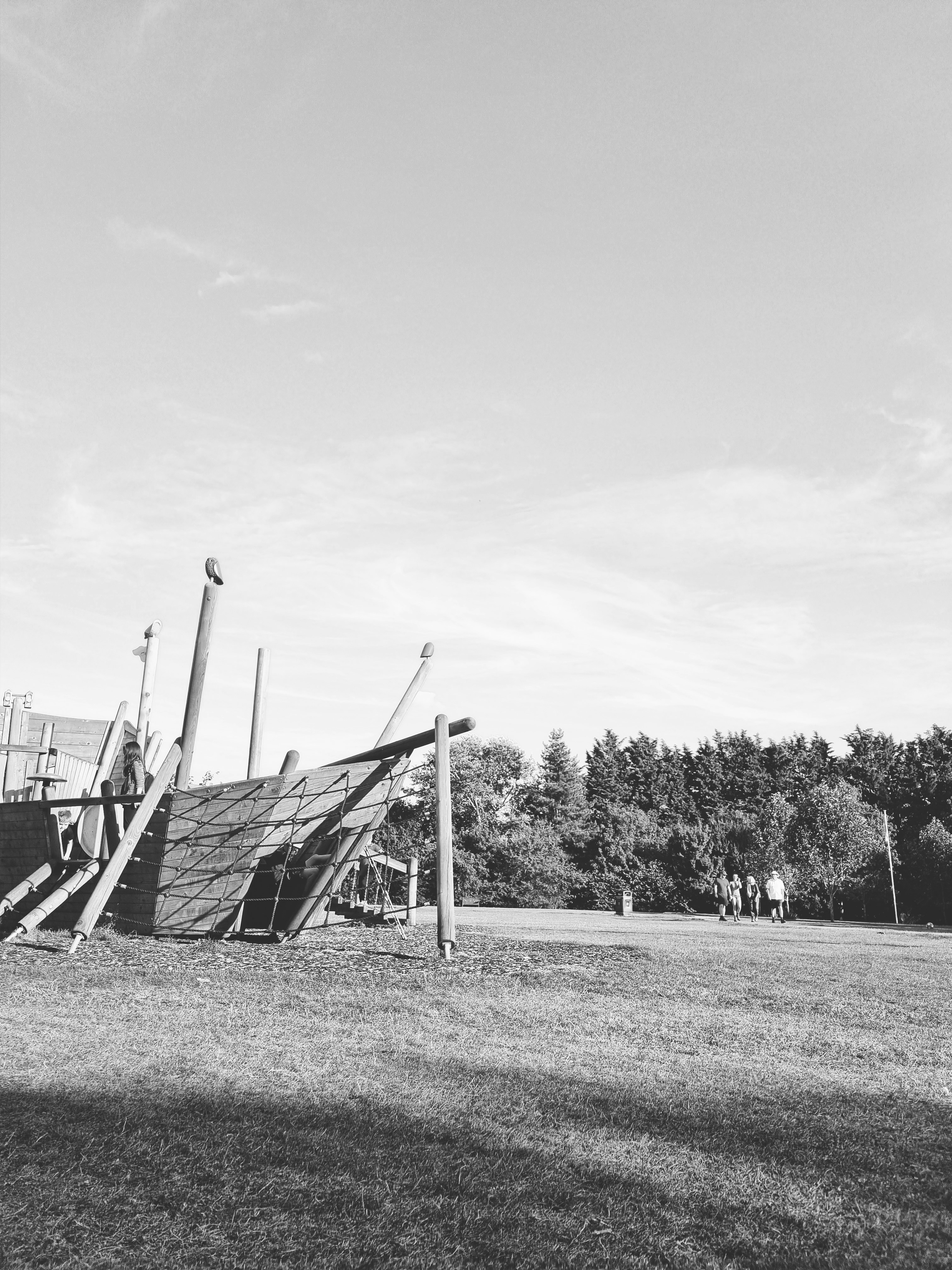 Leaning Climbers: A Park Playground in Monochrome