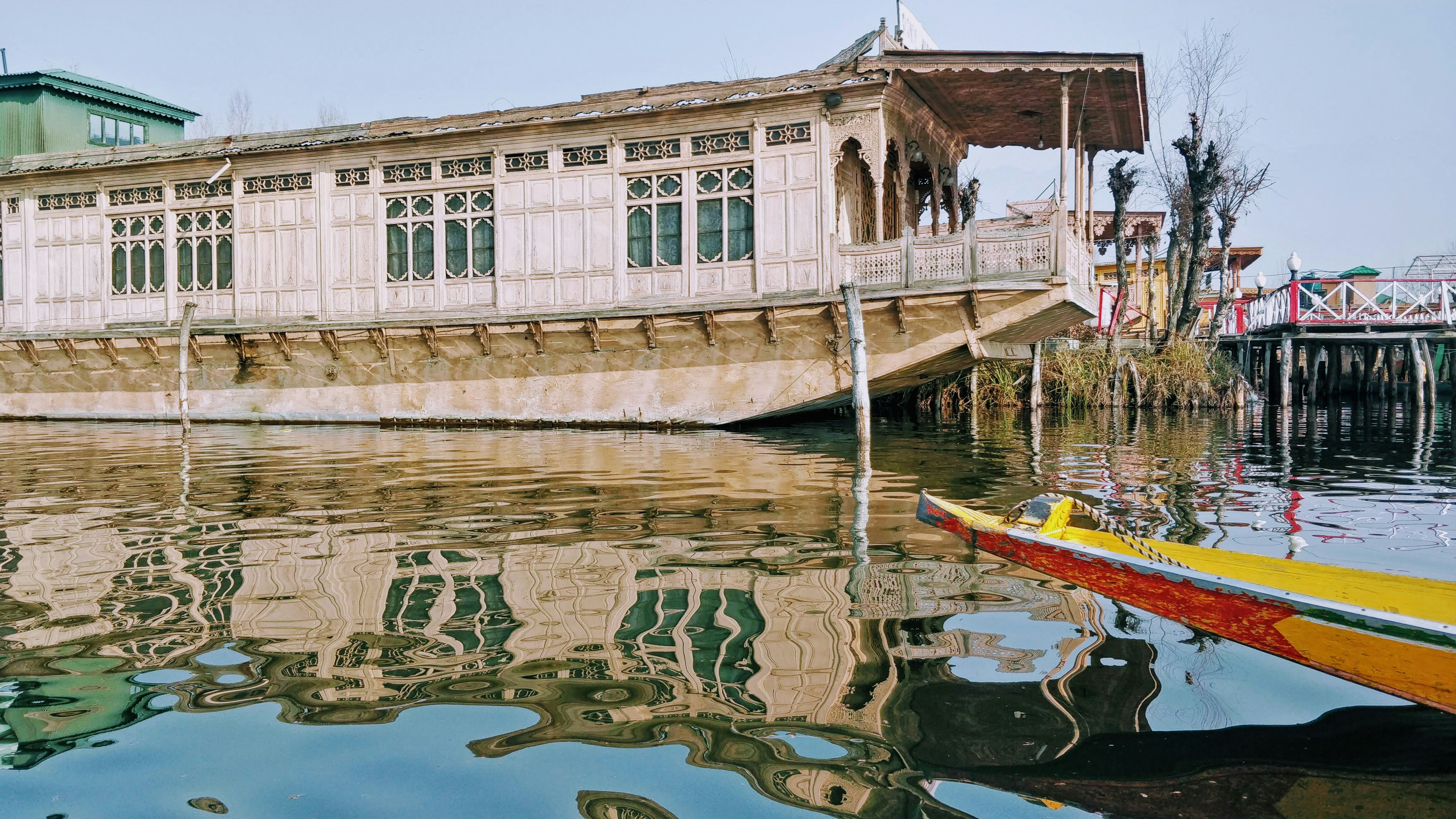 a boat floating on top of a body of water