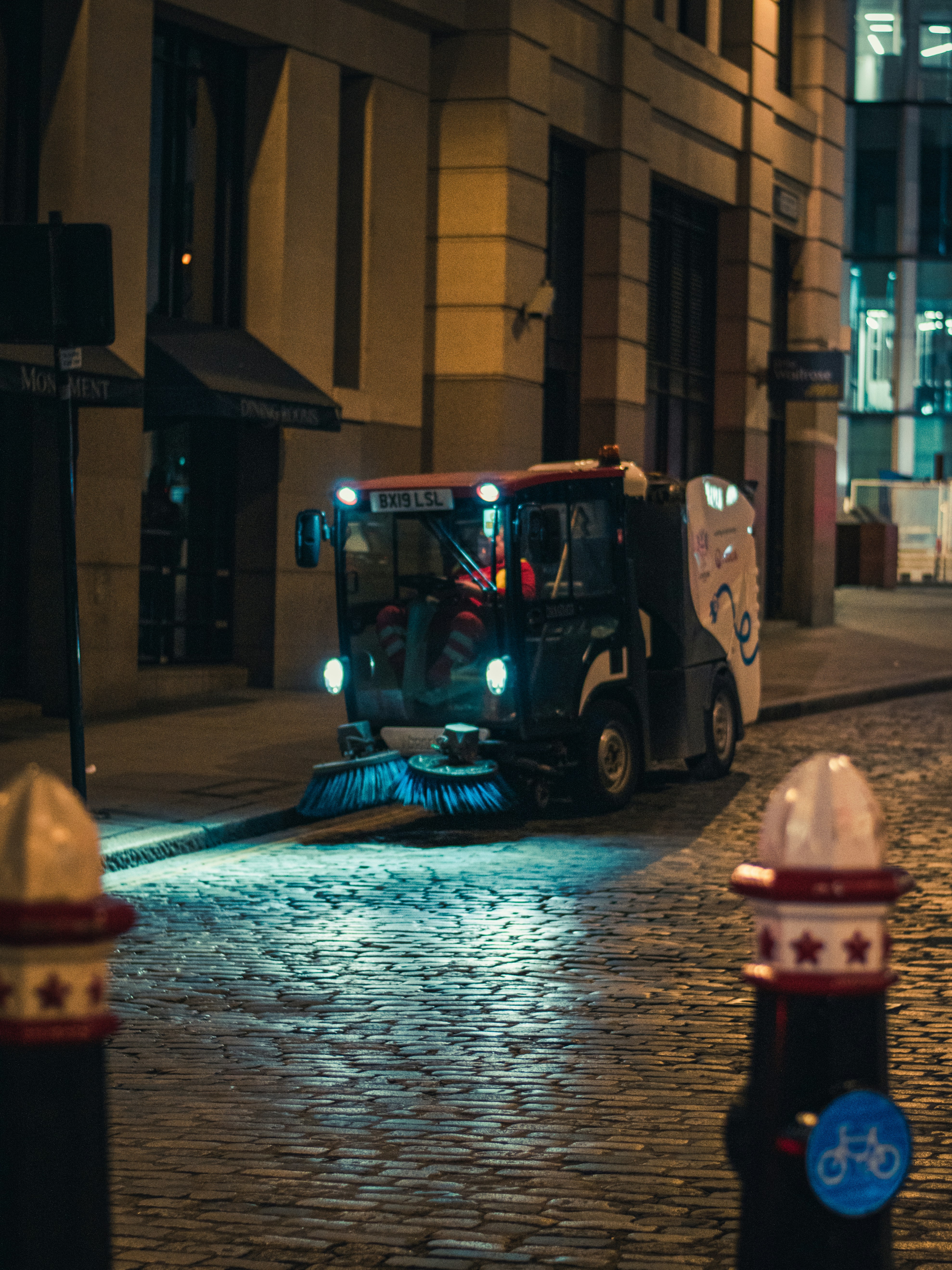 A street sweeper on a city street at night photo – Free London Image on ...