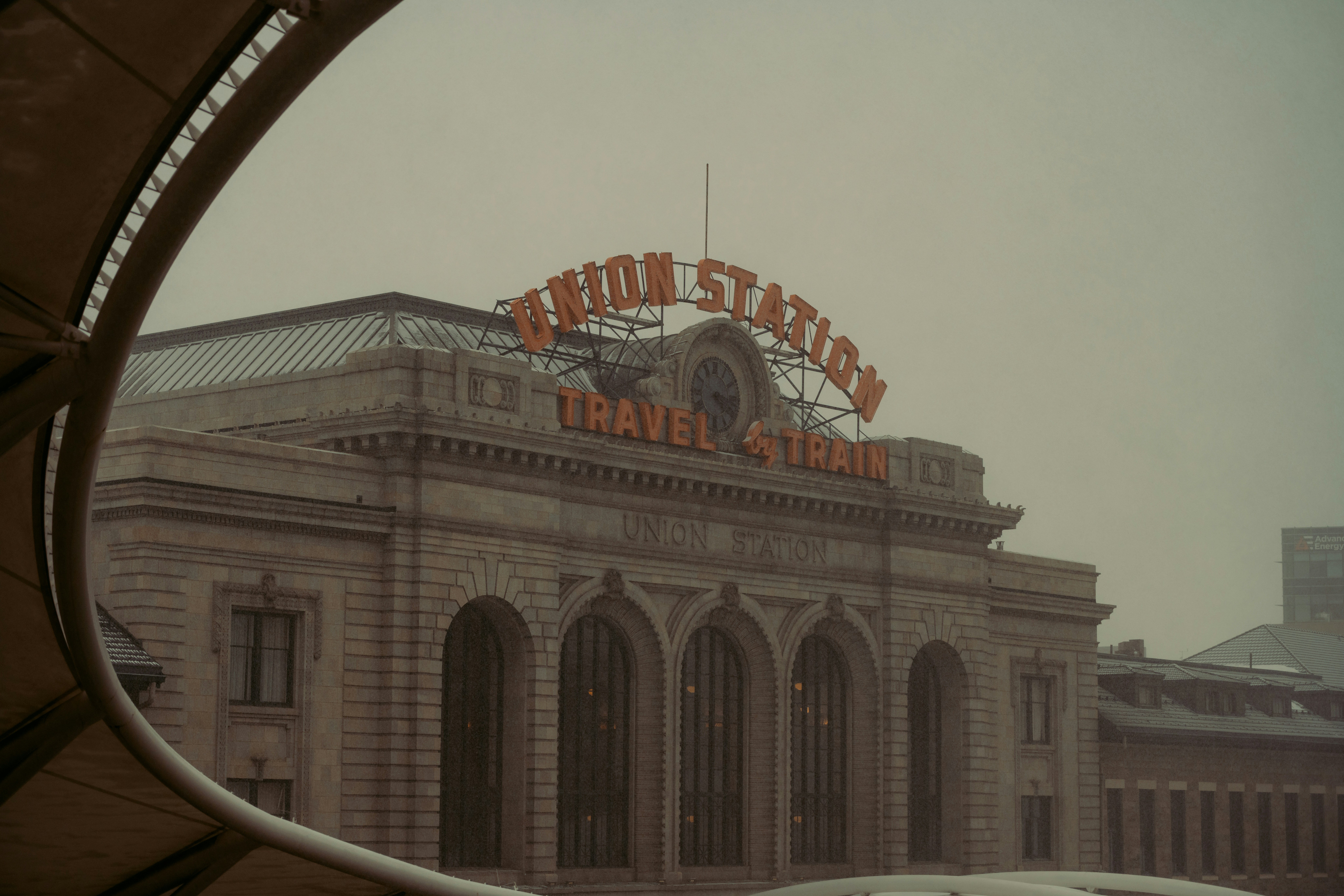 a large building with a sign on top of it