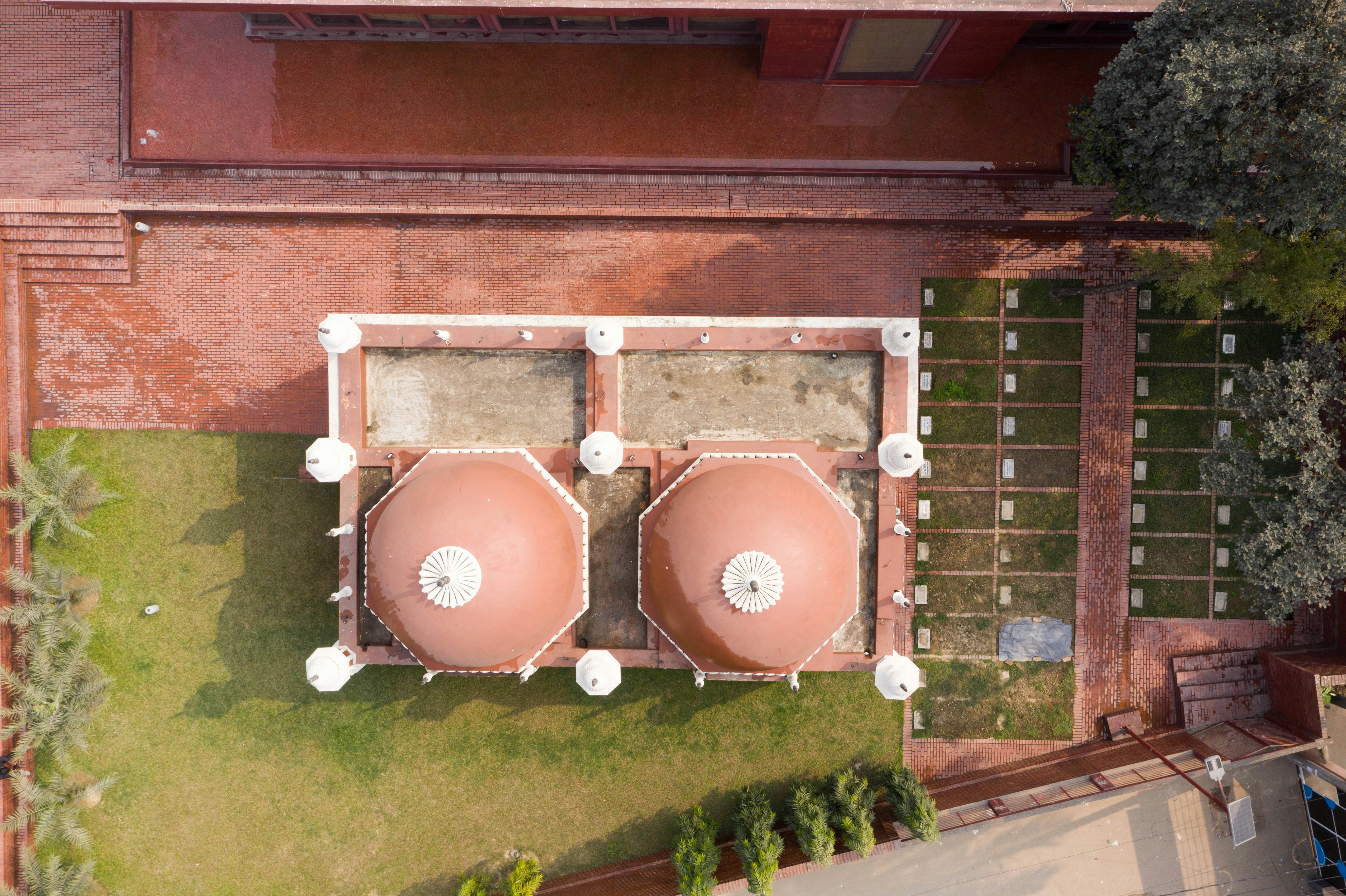 Twin Domes on a Terracotta Roof: Aerial Symmetry of the Courtyard