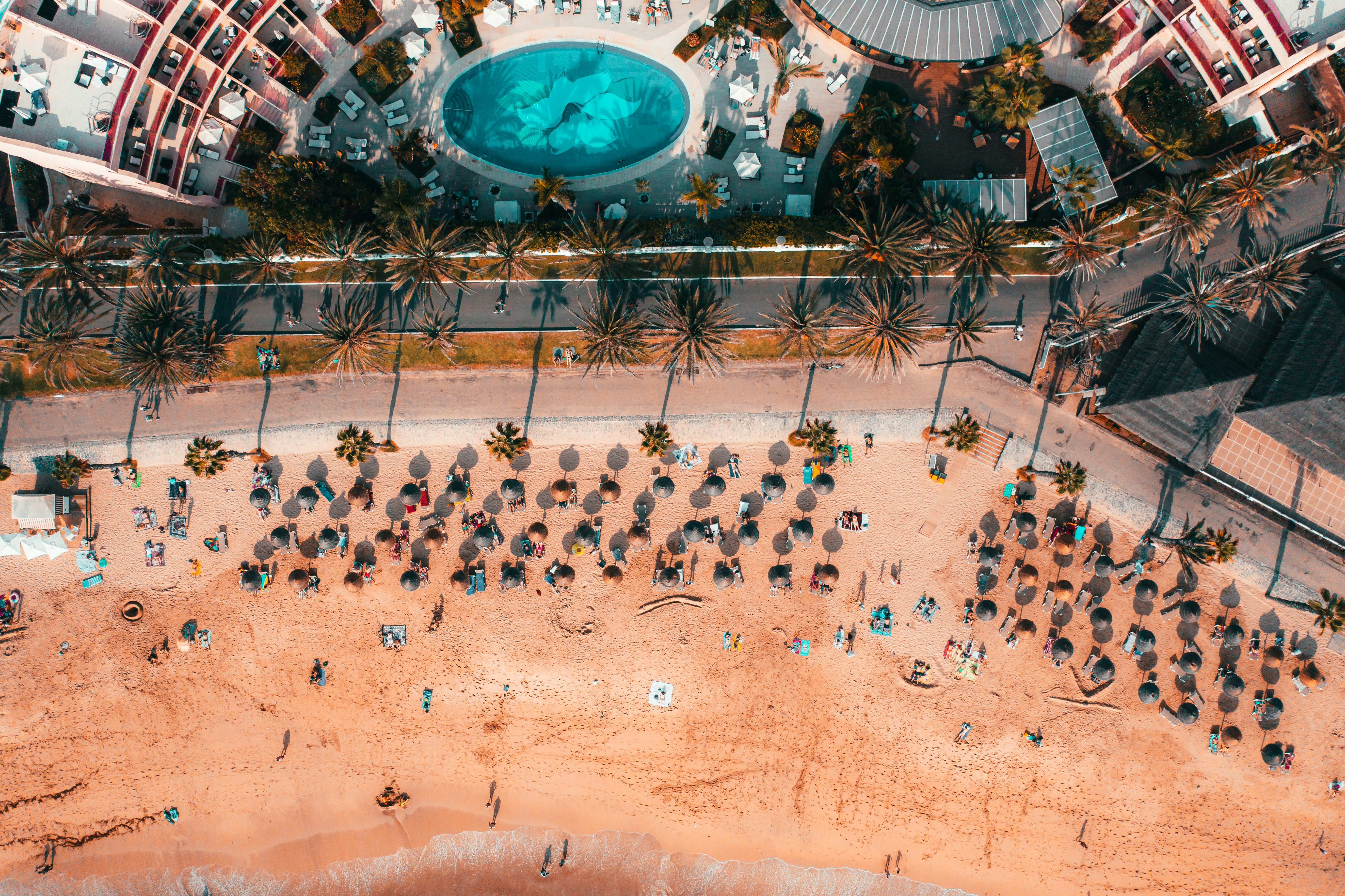 Sandy beach resort in Tenerife, beach of Los Cristianos.