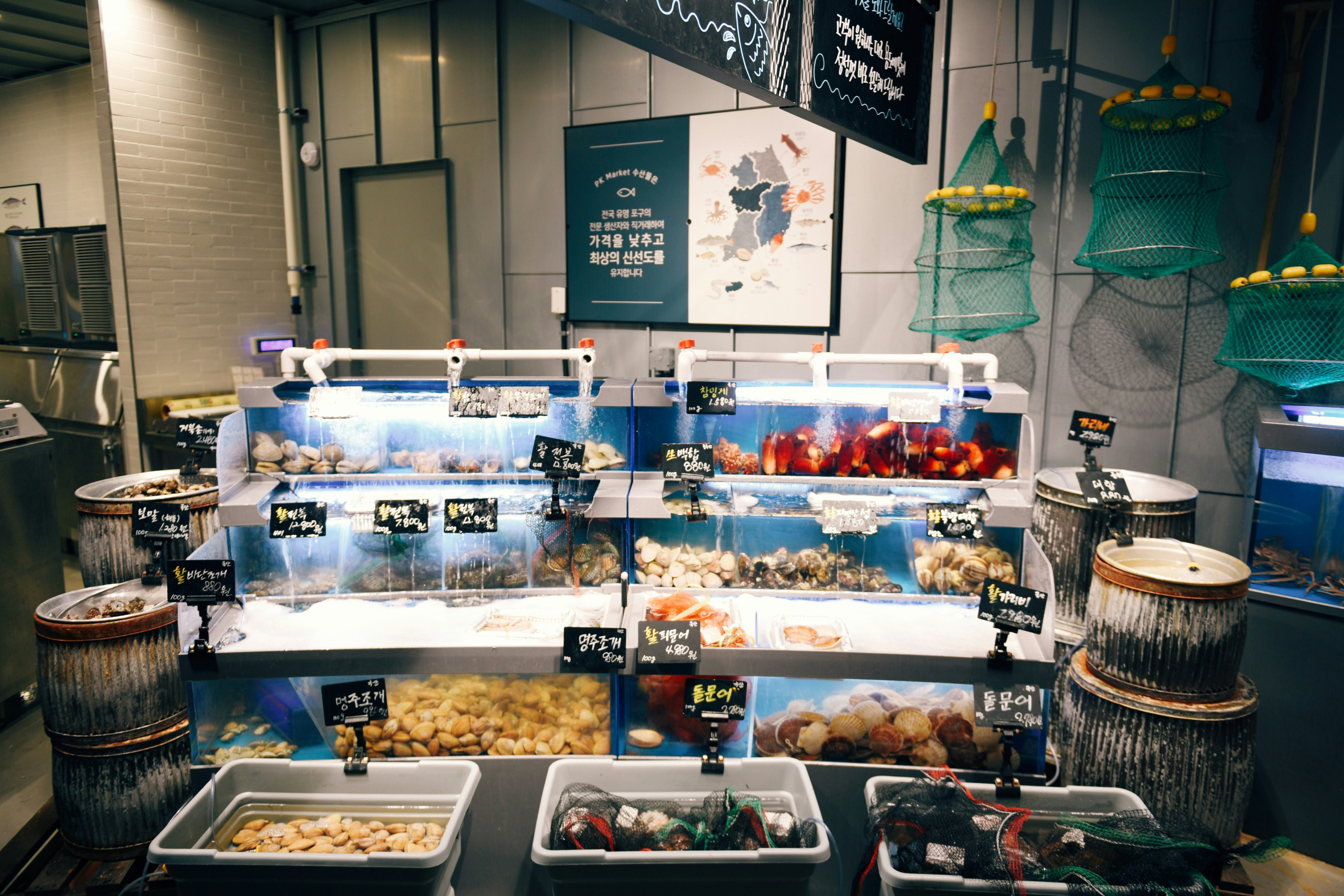 a display case filled with lots of different types of food