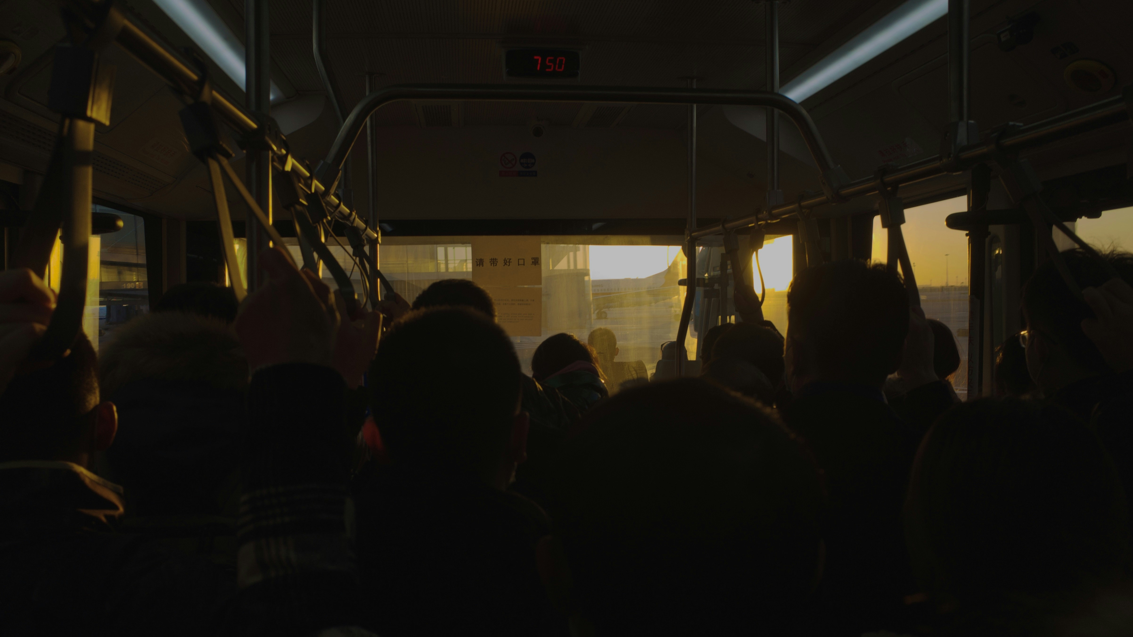 A group of people riding on a bus at night photo – Free Person Image on ...