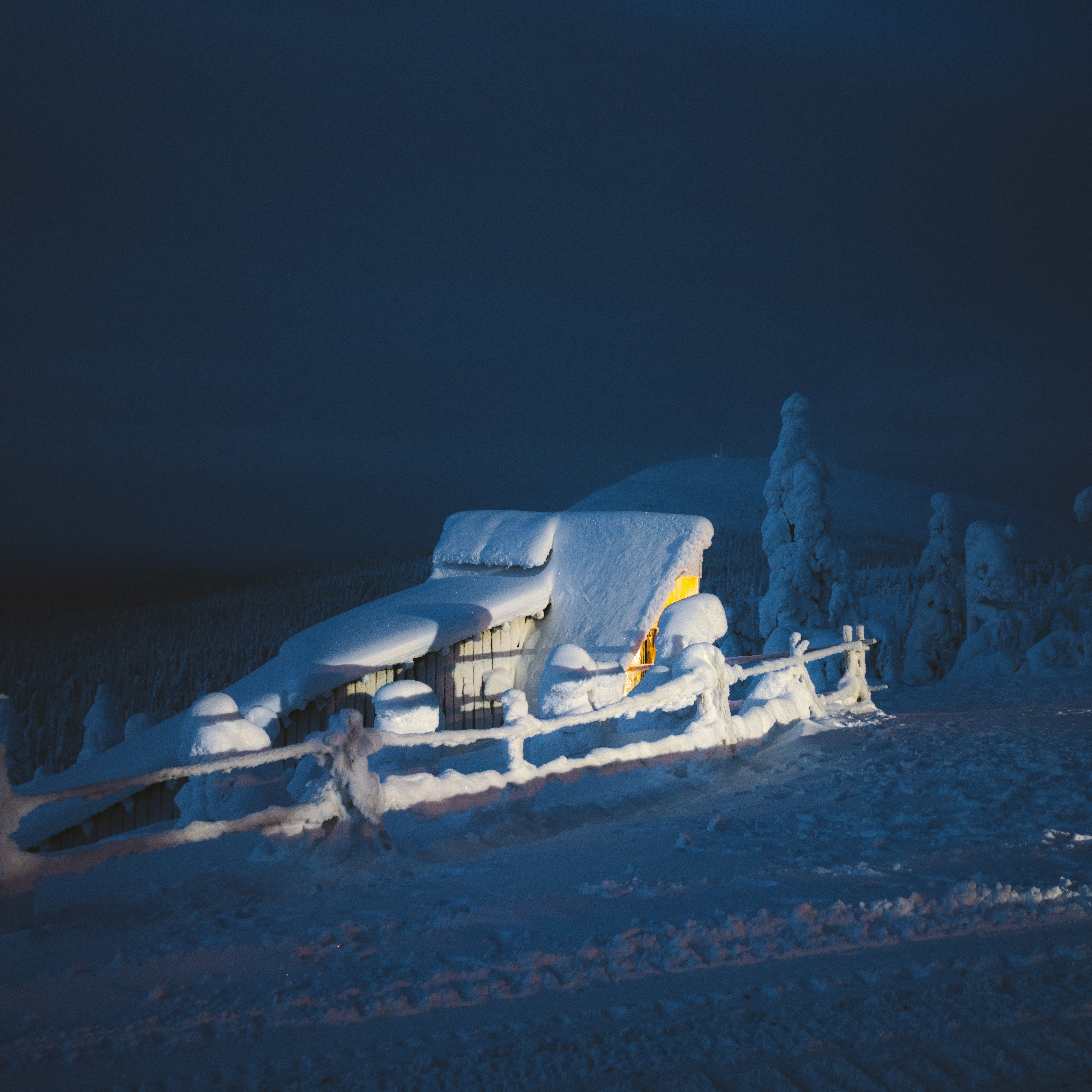 Blue Hour Refuge: Warm Glow Amid Winter Blues
