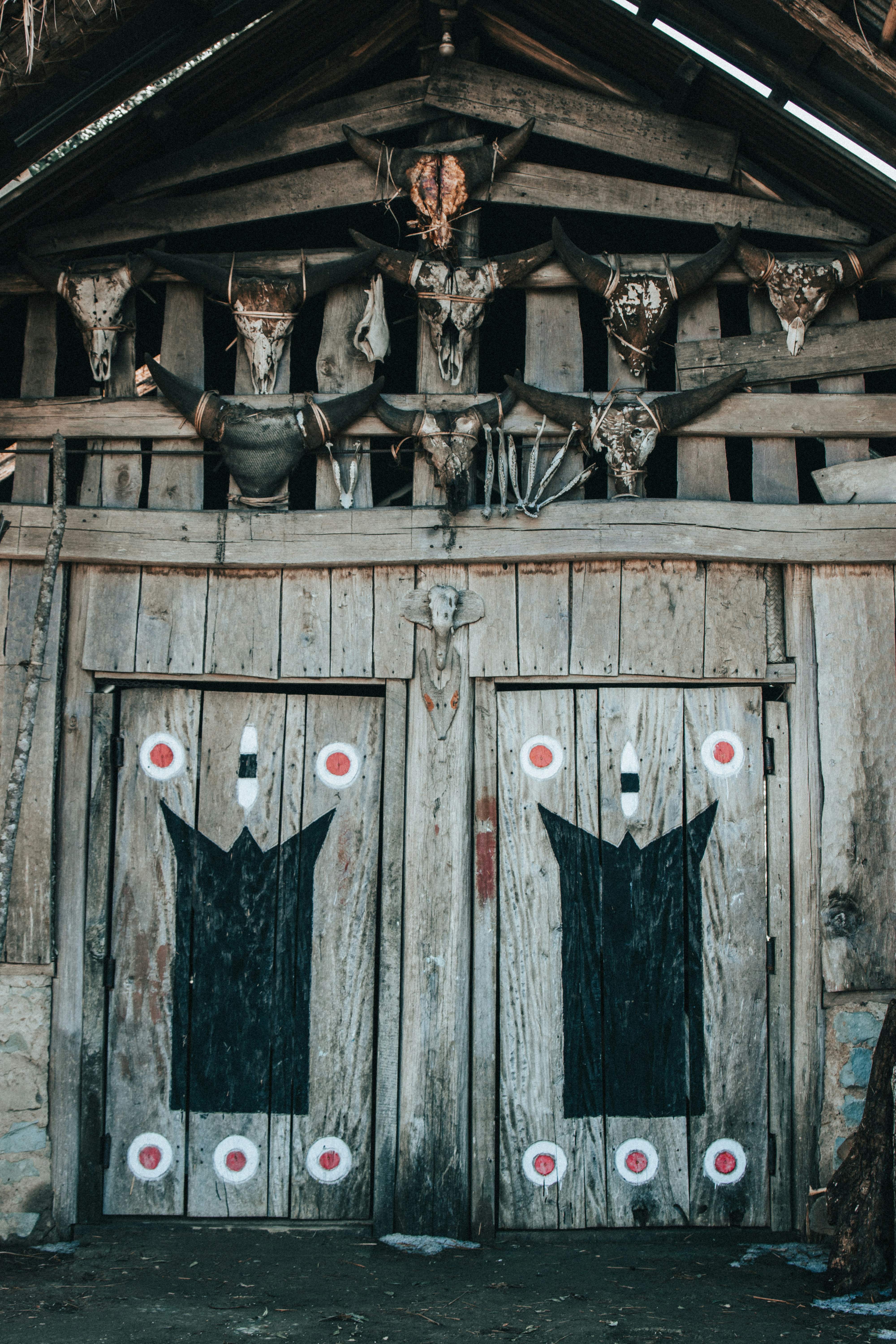Symmetry under Skull-Decorated Eaves: A Weathered Barn Doorscape