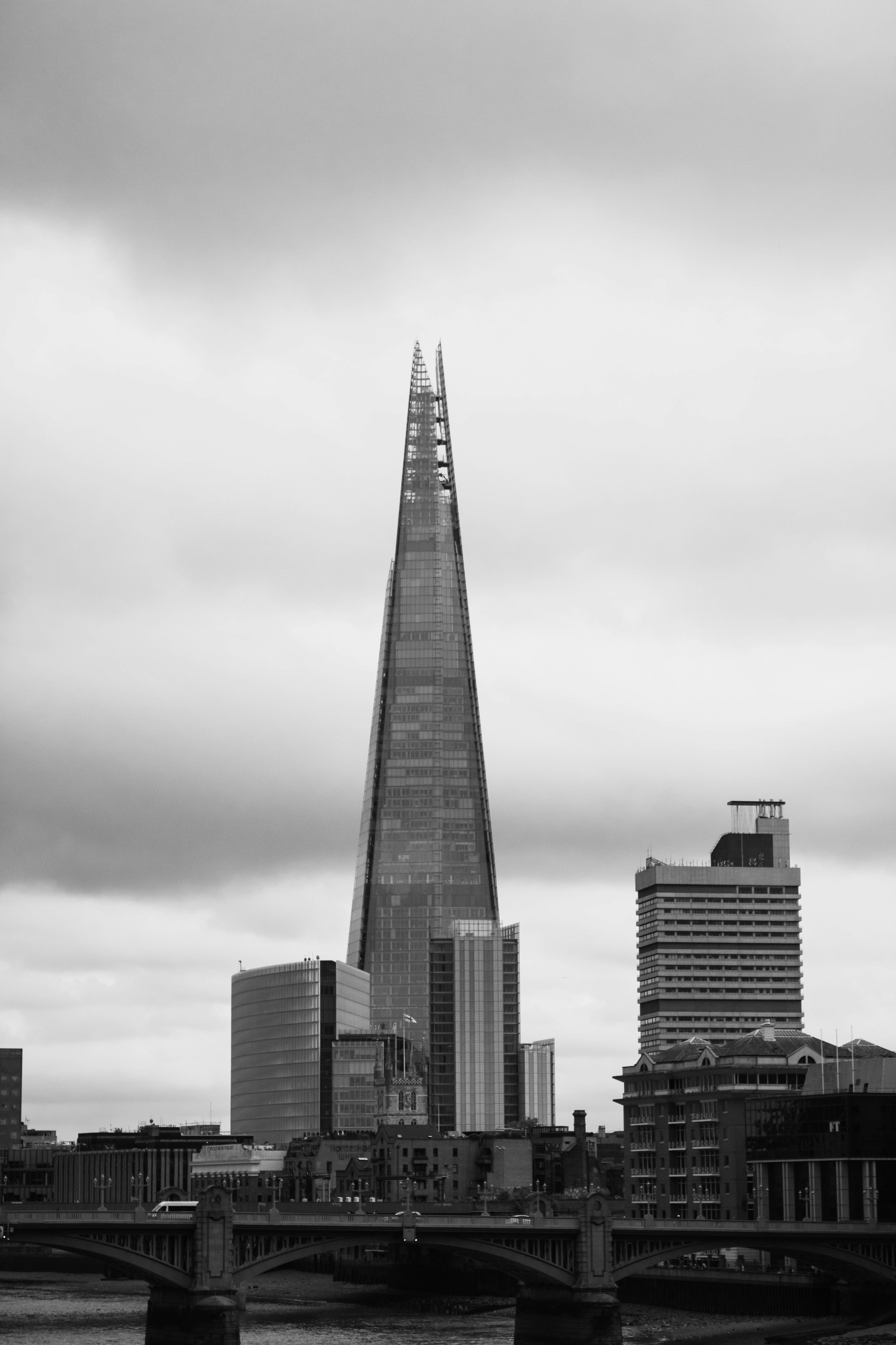 A black and white photo of the shard of the shard of the sha photo ...