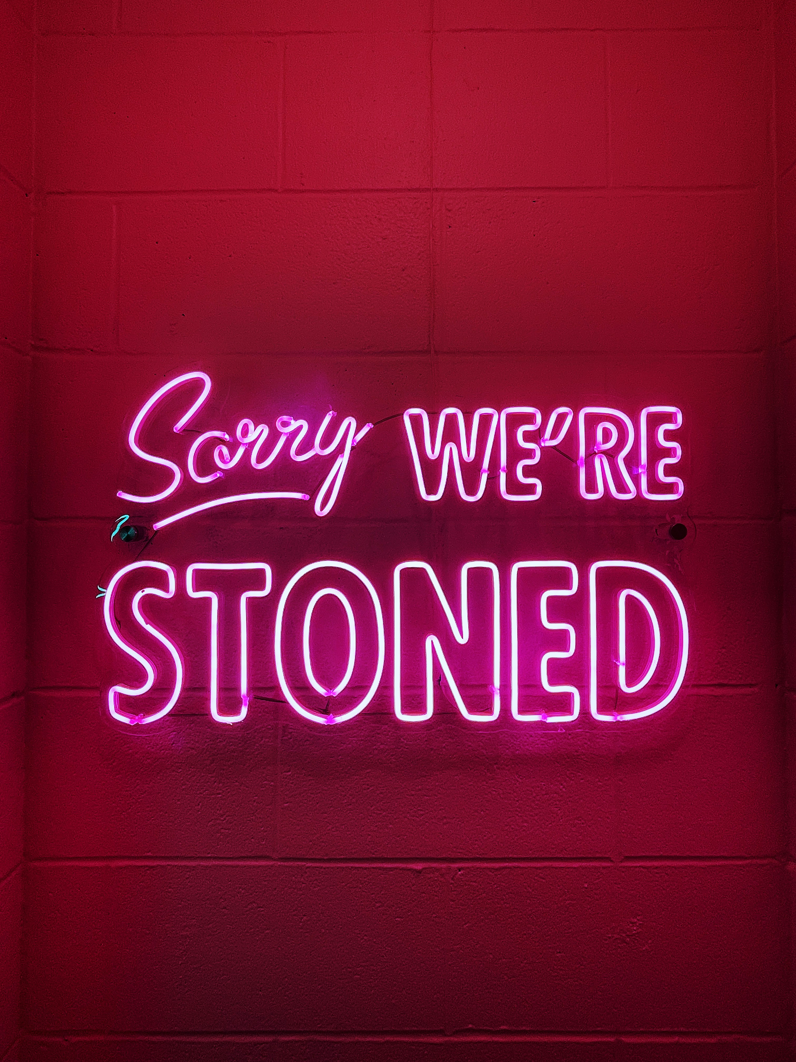A neon sign that says sorry we're stoned photo – Free Neon Image on ...