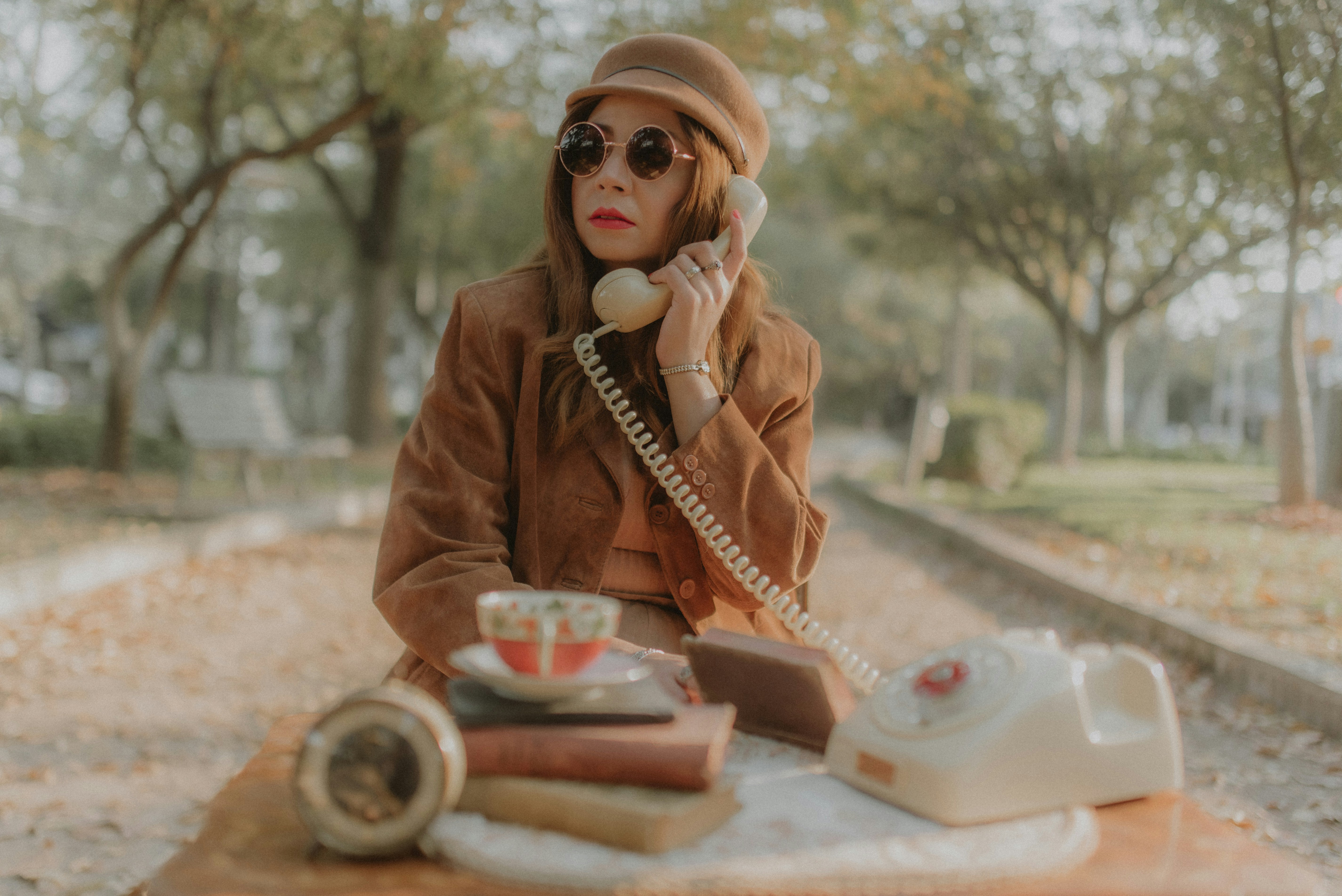 Telephone Headset in Time Capsule: A Retro Moment at the Park