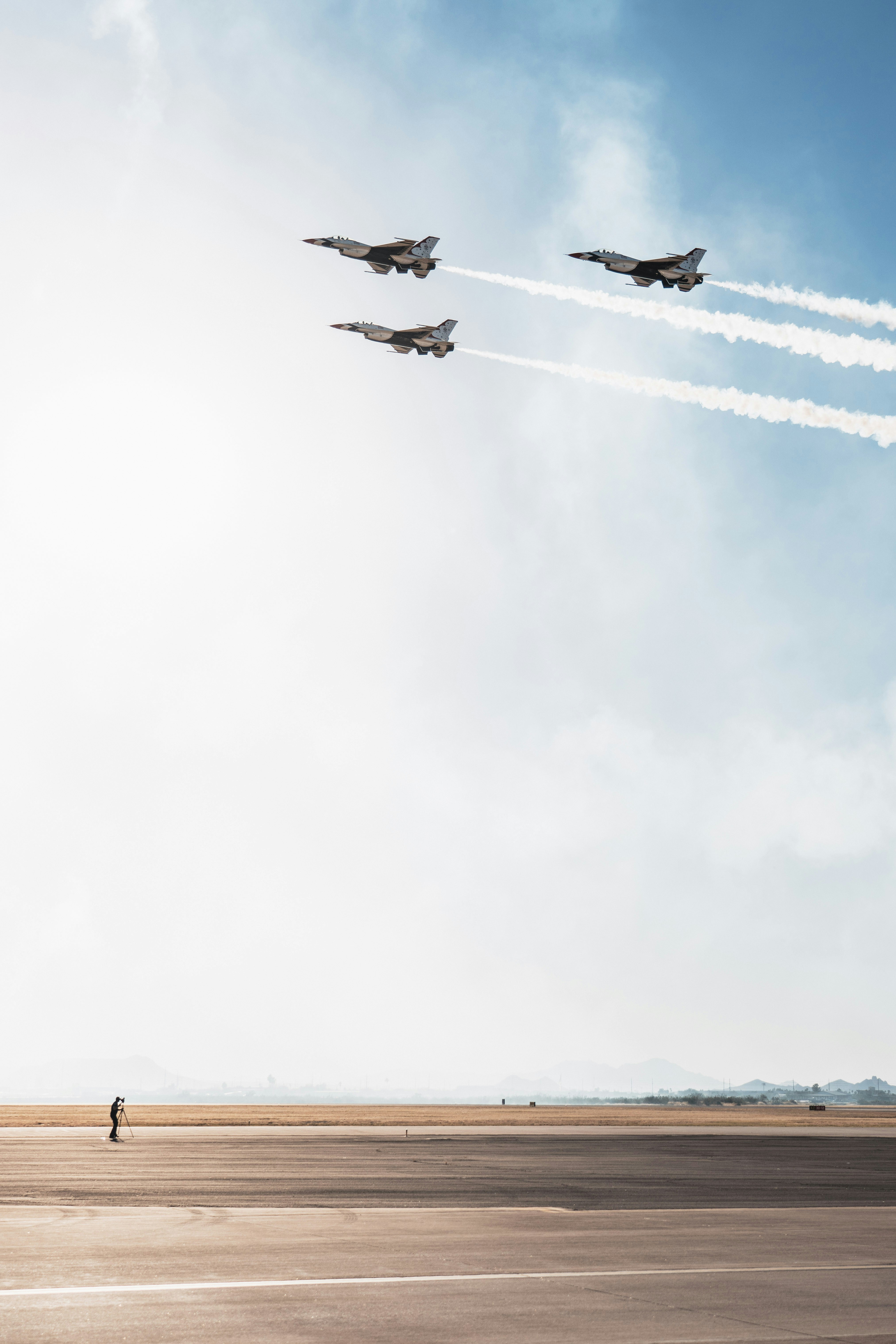 Triumph in the Skies: A Formation of Jets over Desert Runway
