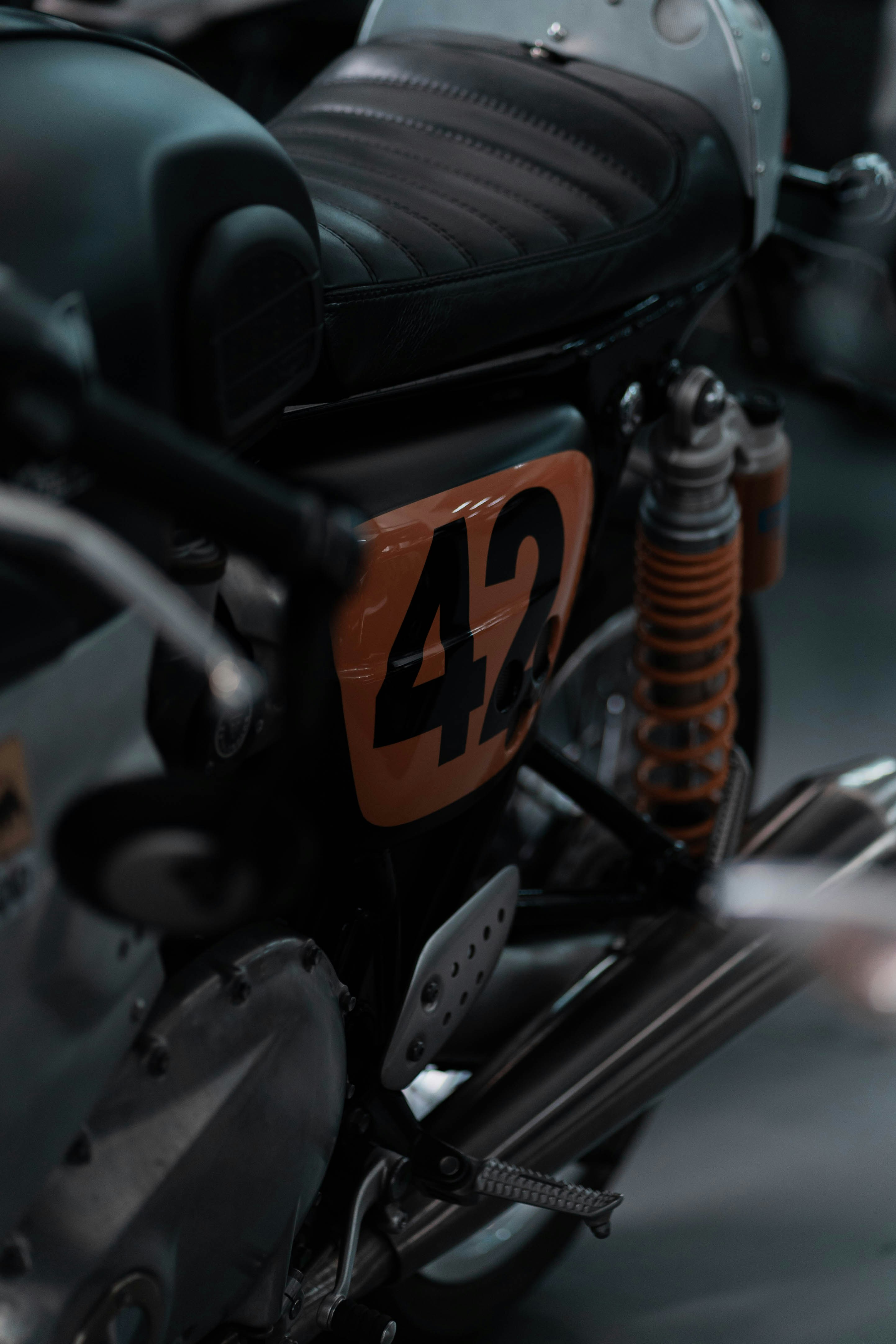 a close up of a motorcycle with a number 42 on it