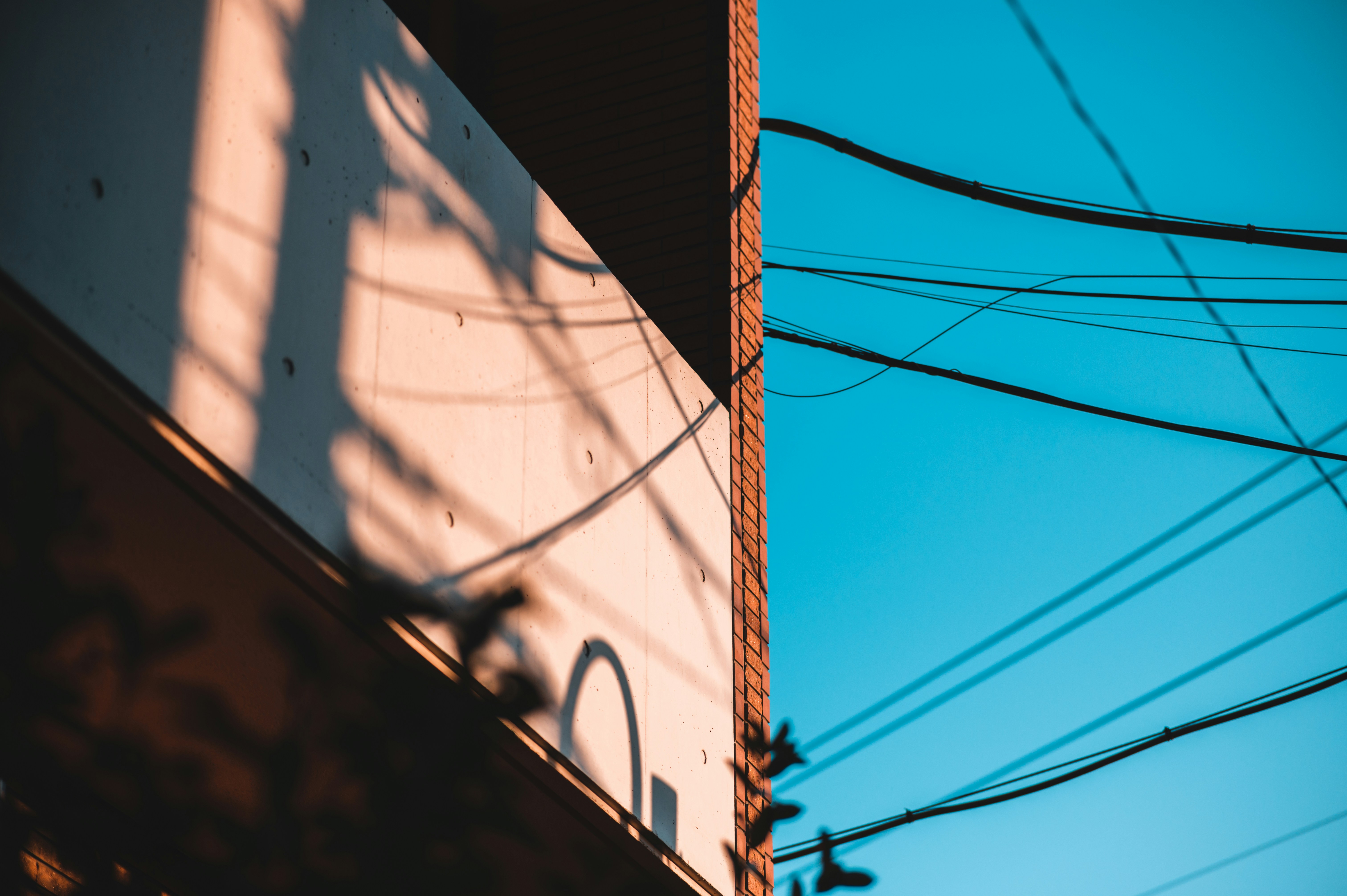 The shadow of a building on the side of a building photo – Free Line ...