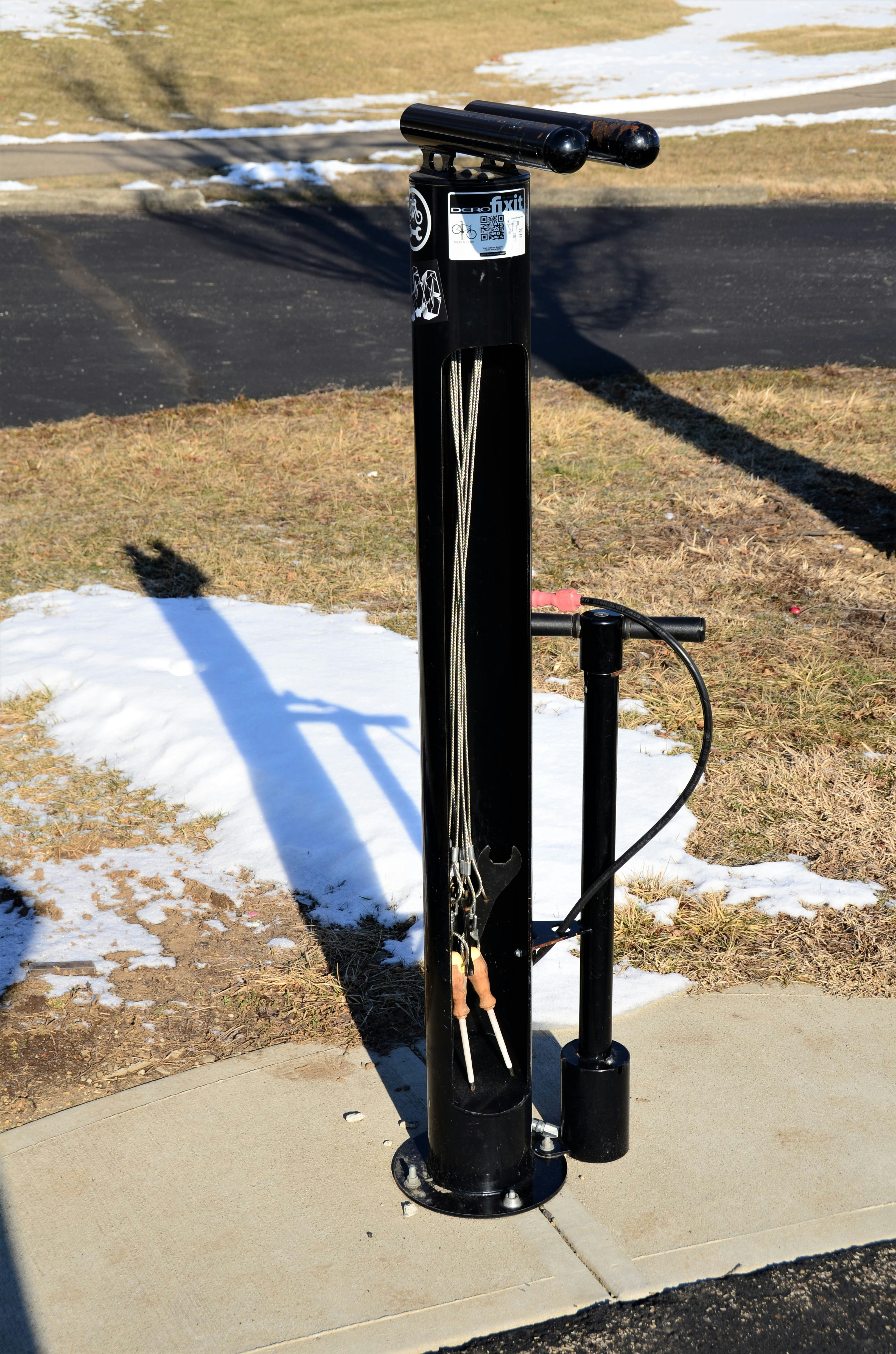 Bike repair station on the bike path. Cool! (even has an air pump!)