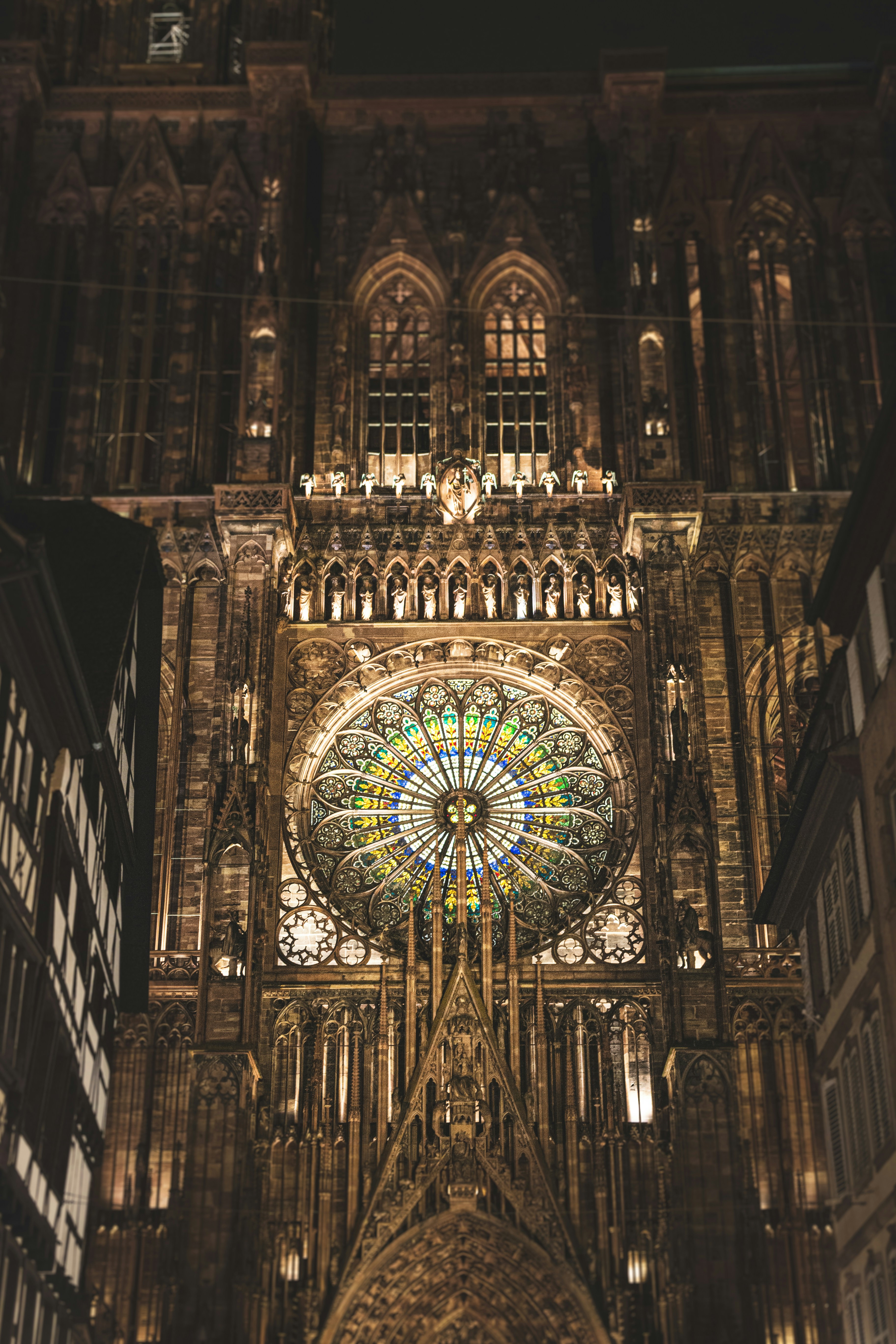 Nocturnal Rose Window: Light Weaving Through Gothic Arches