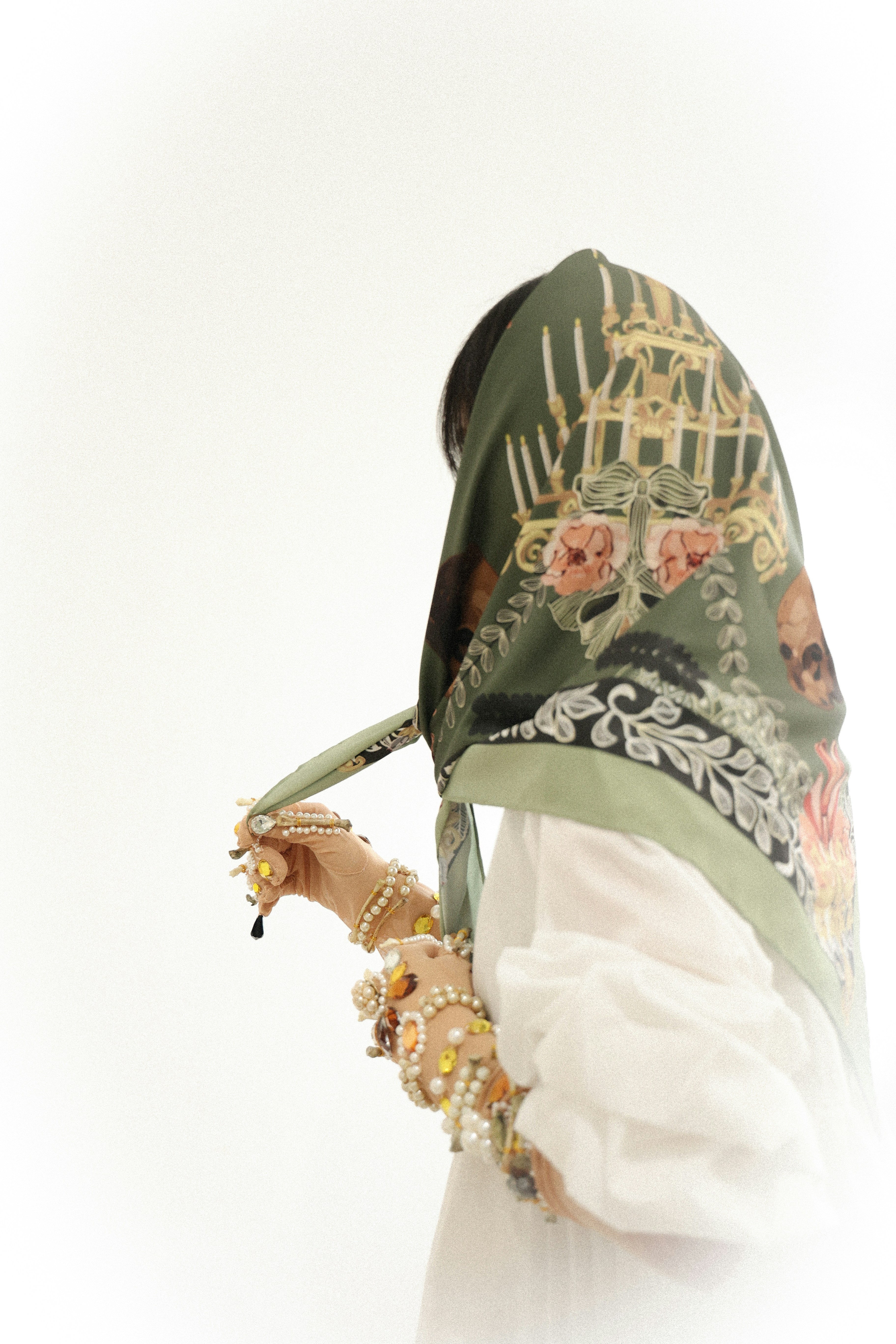 Bejeweled Veil: A Quiet Portrait of Ornament and Fabric