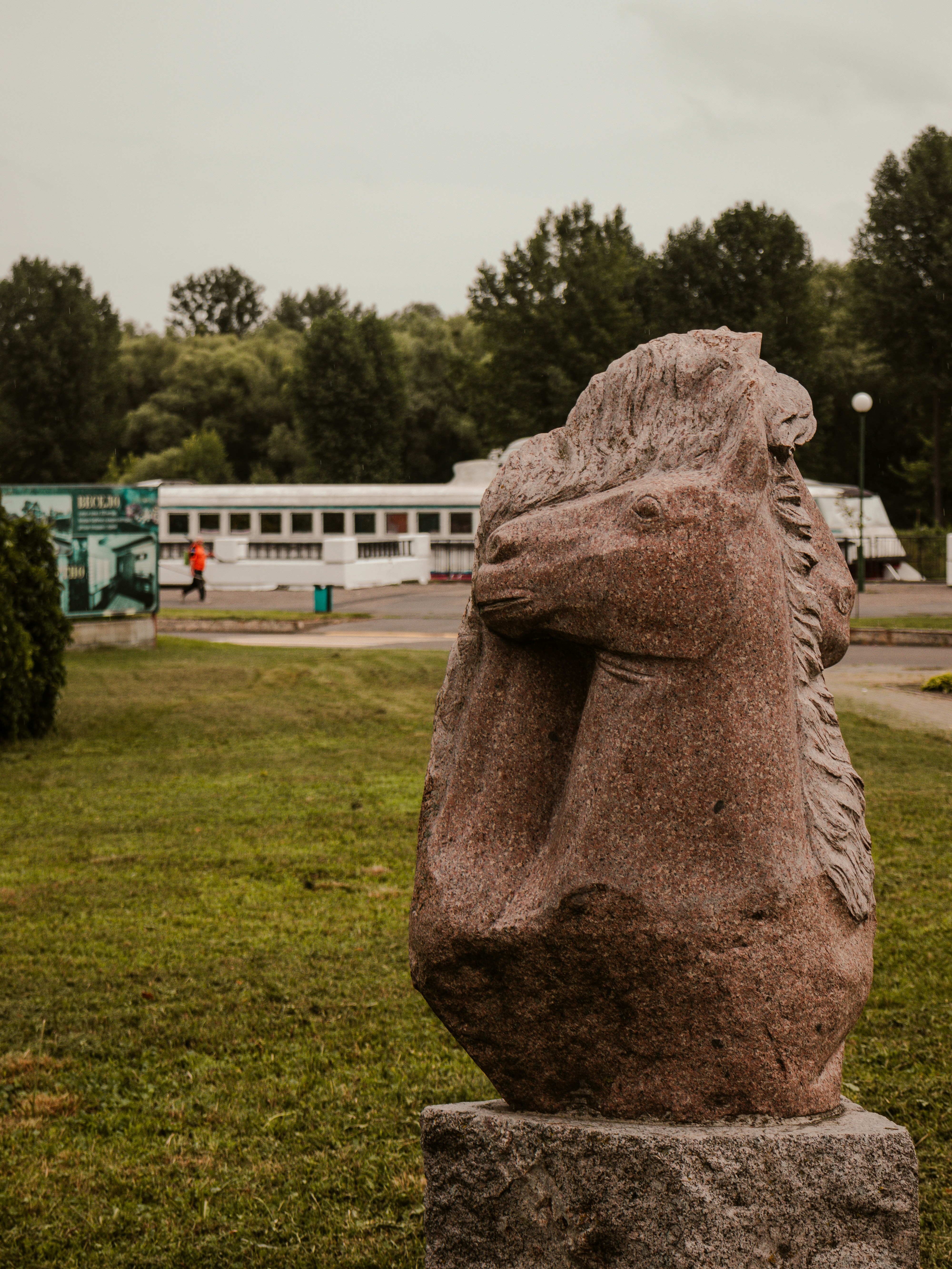Stone Sentinel: A Park-Side Horse Head