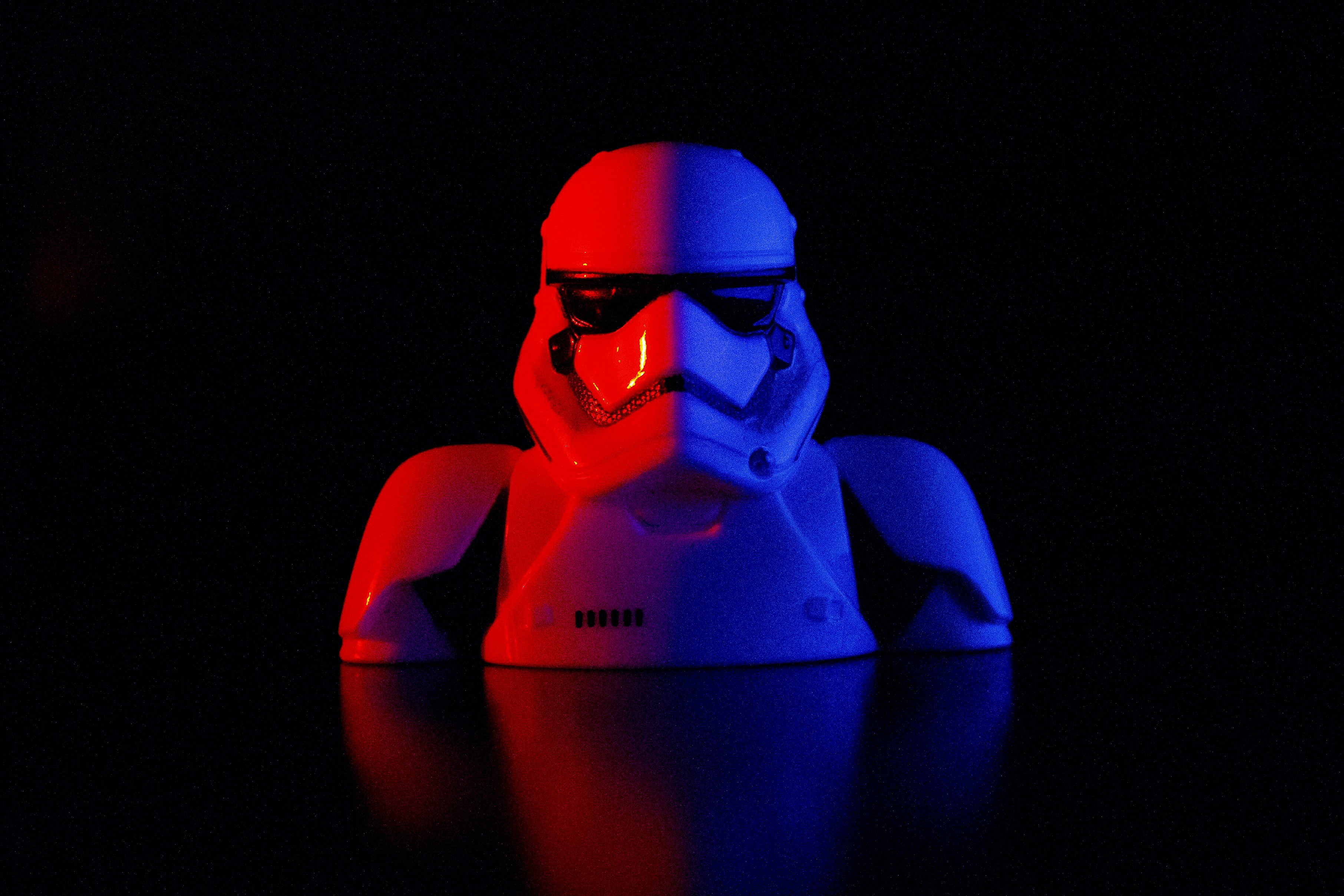 Spectrum Sentinel: Submerged Stormtrooper in Red and Blue Light