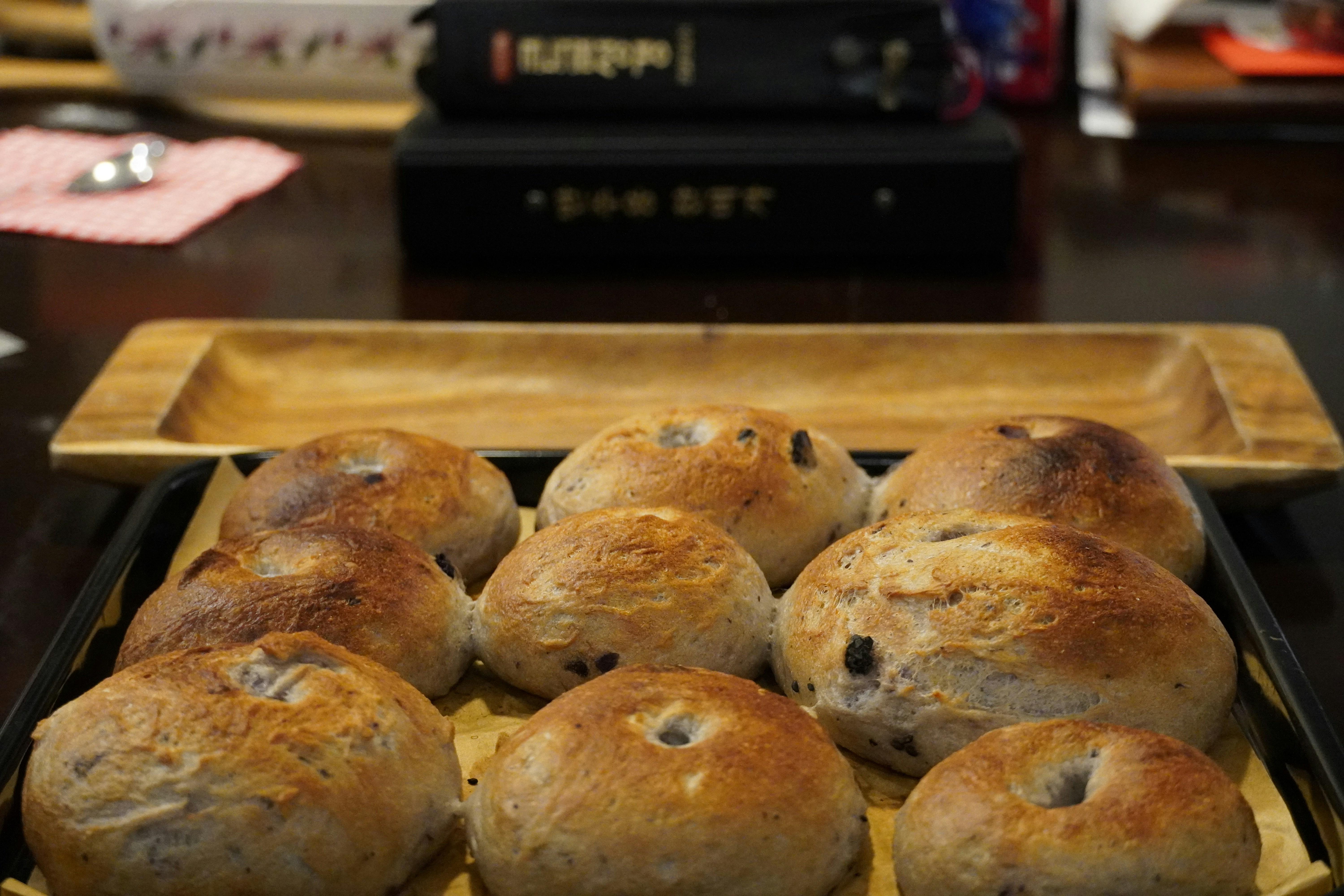 Golden Buns on a Rustic Tray
