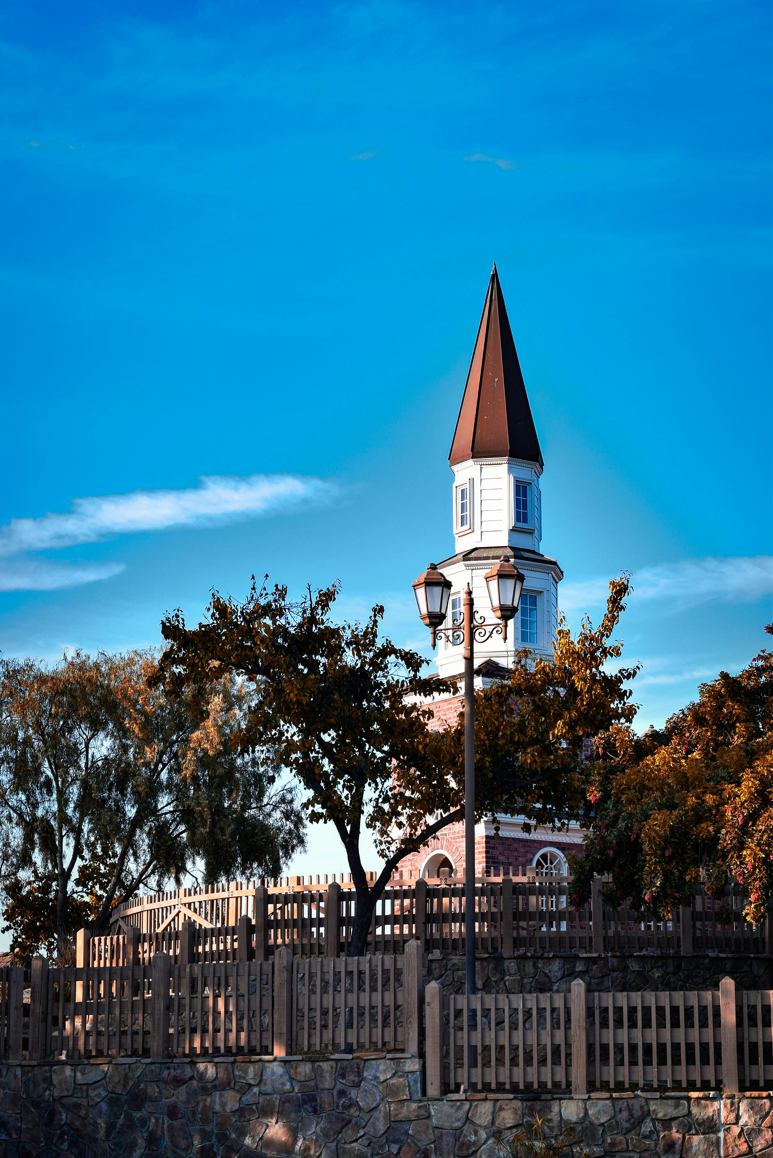 Vintage looking building against the blue sky 